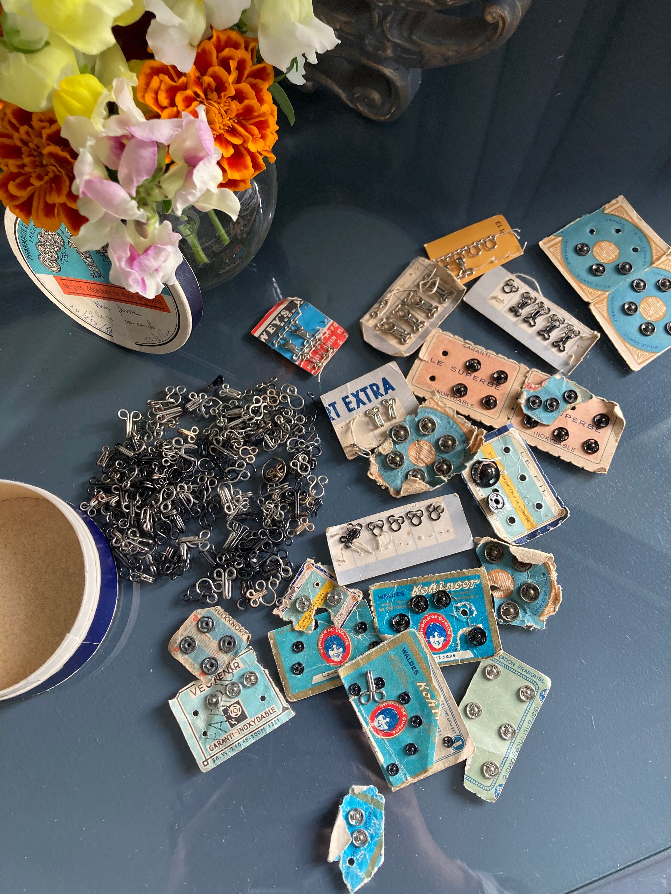 A Box of Vintage French Snap Fasteners & Hooks brocante Find ...