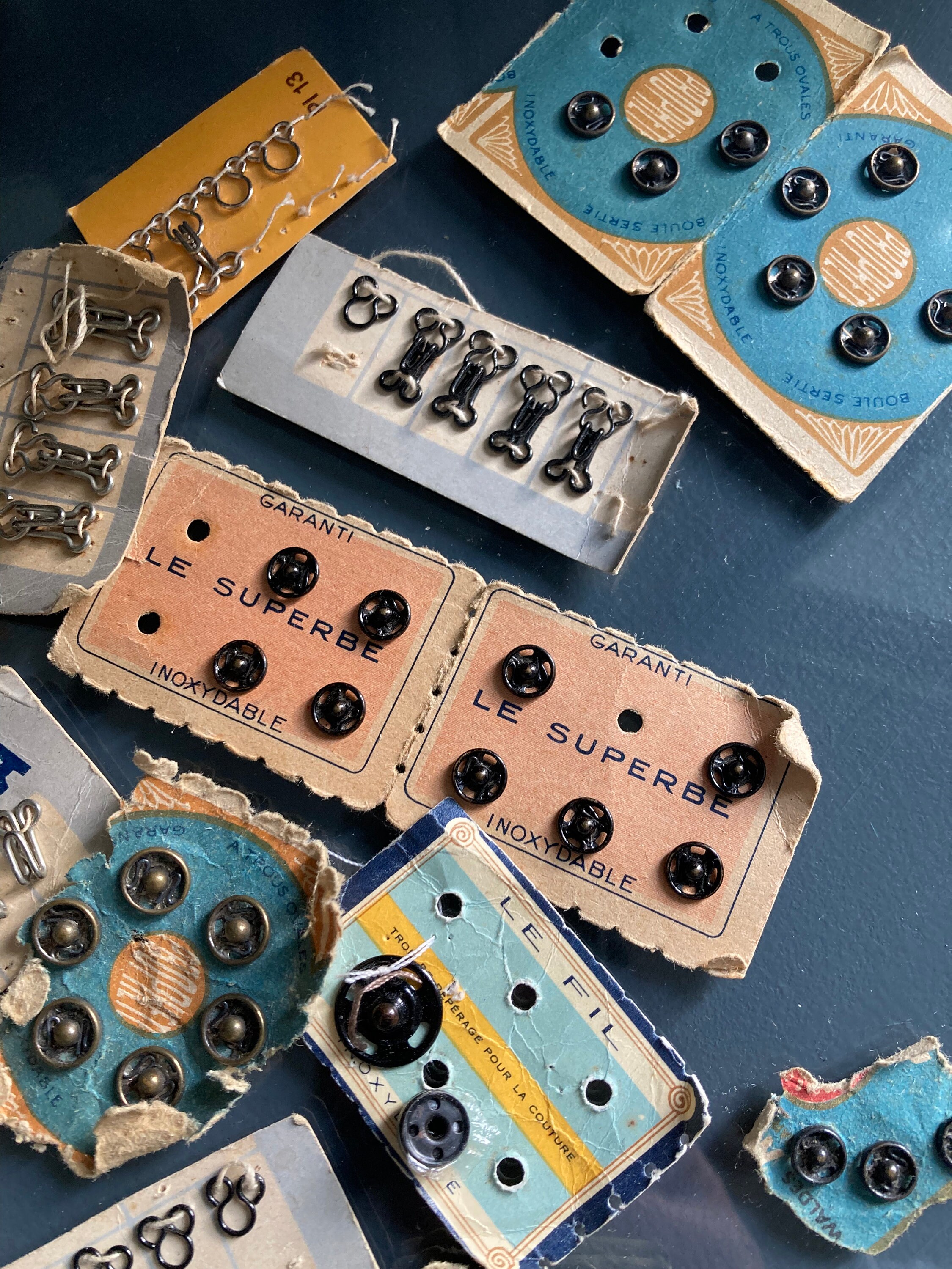 A Box of Vintage French Snap Fasteners & Hooks brocante Find ...