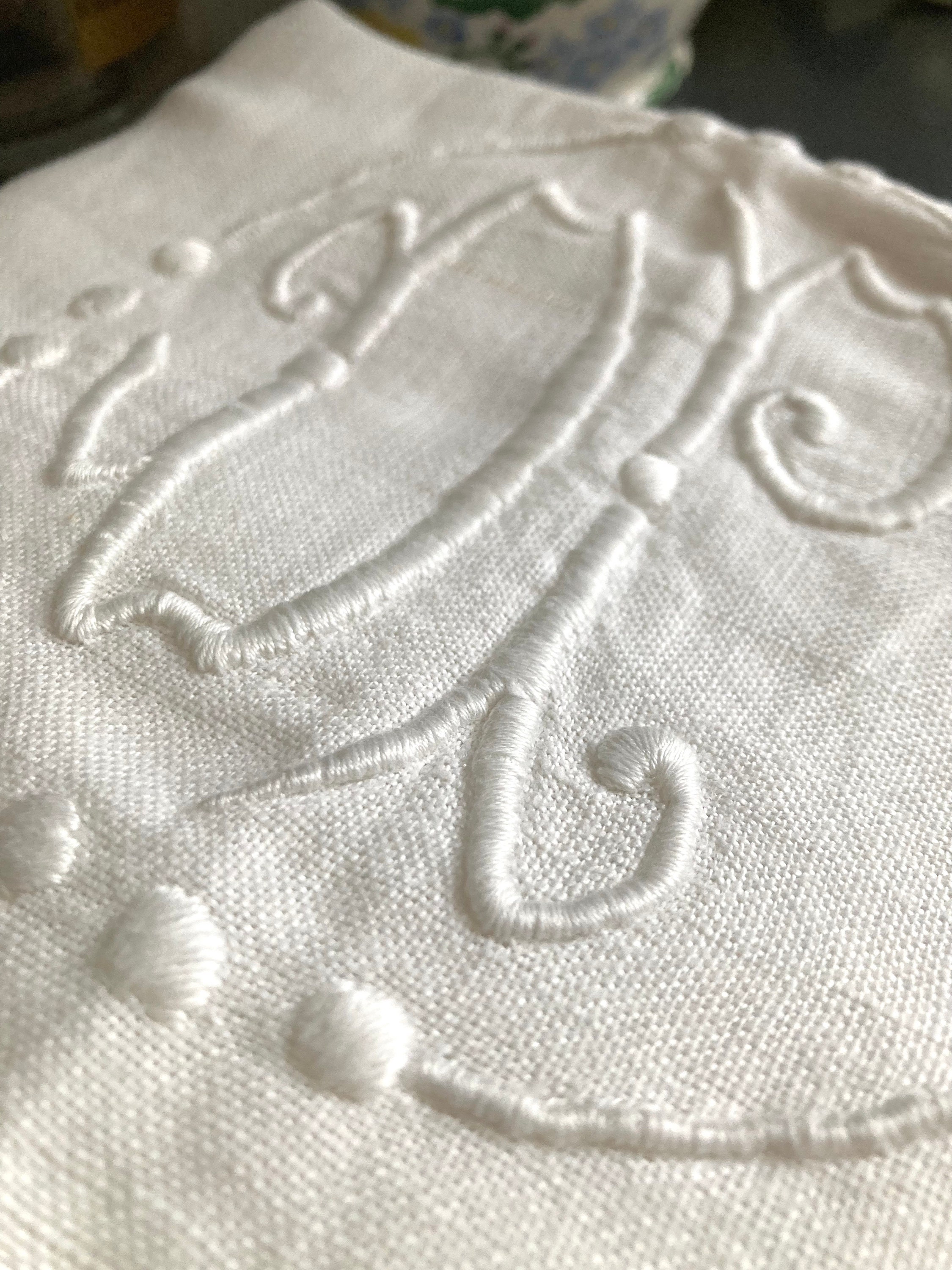 Antique French LINEN Fil Sheet fluid Linen Monogramed DP Lace Trimming ...