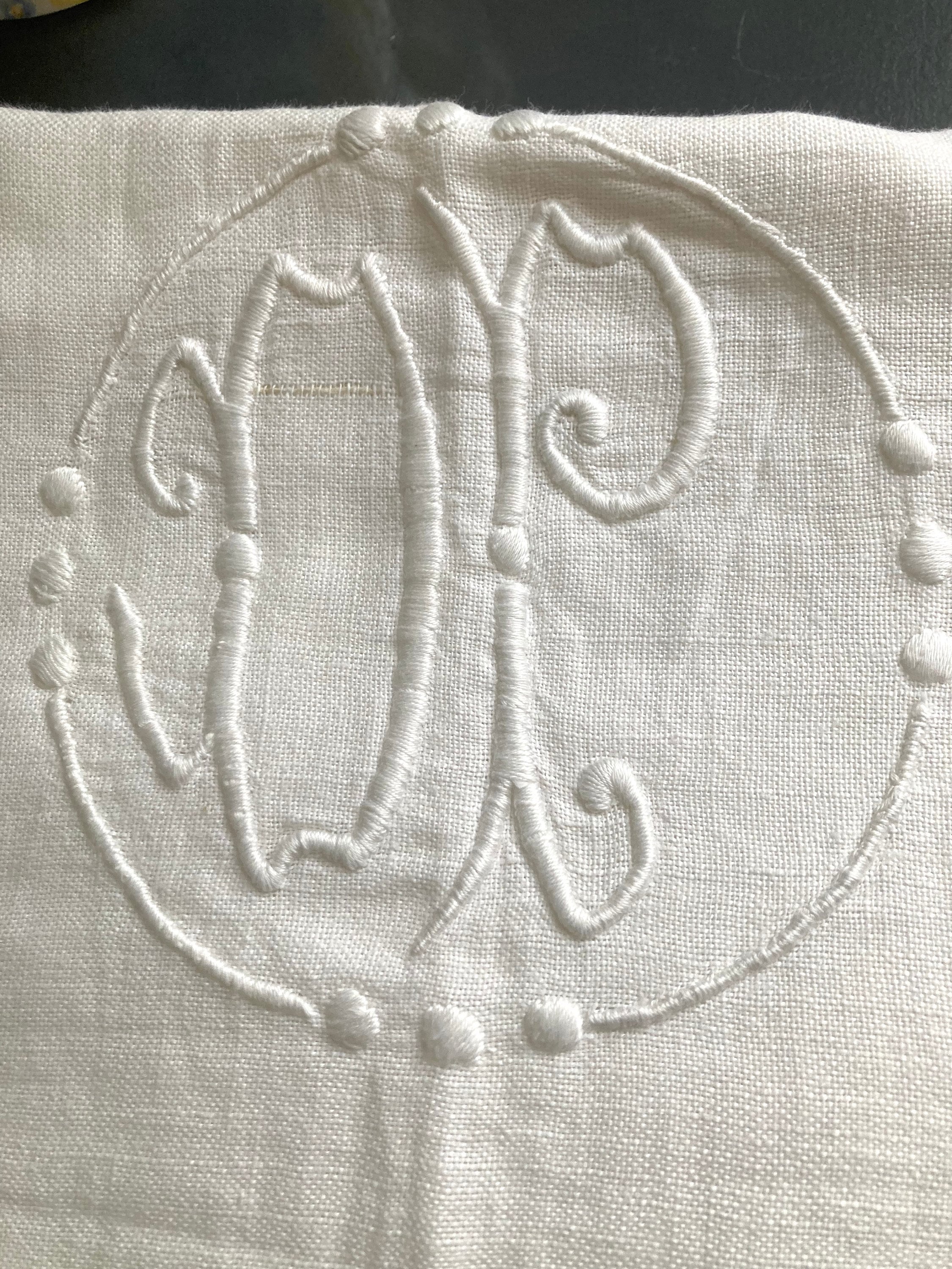 Antique French LINEN Fil Sheet fluid Linen Monogramed DP Lace Trimming ...