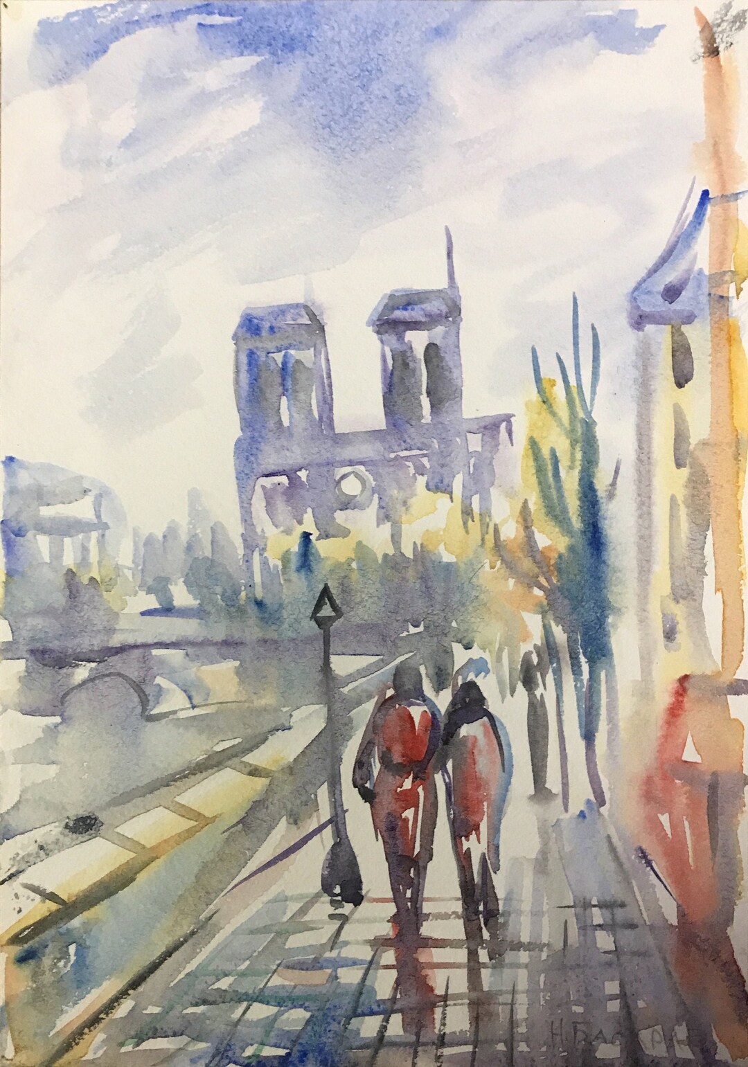 Original Paris Watercolor Painting, Notre Dame Art, A4 - Etsy