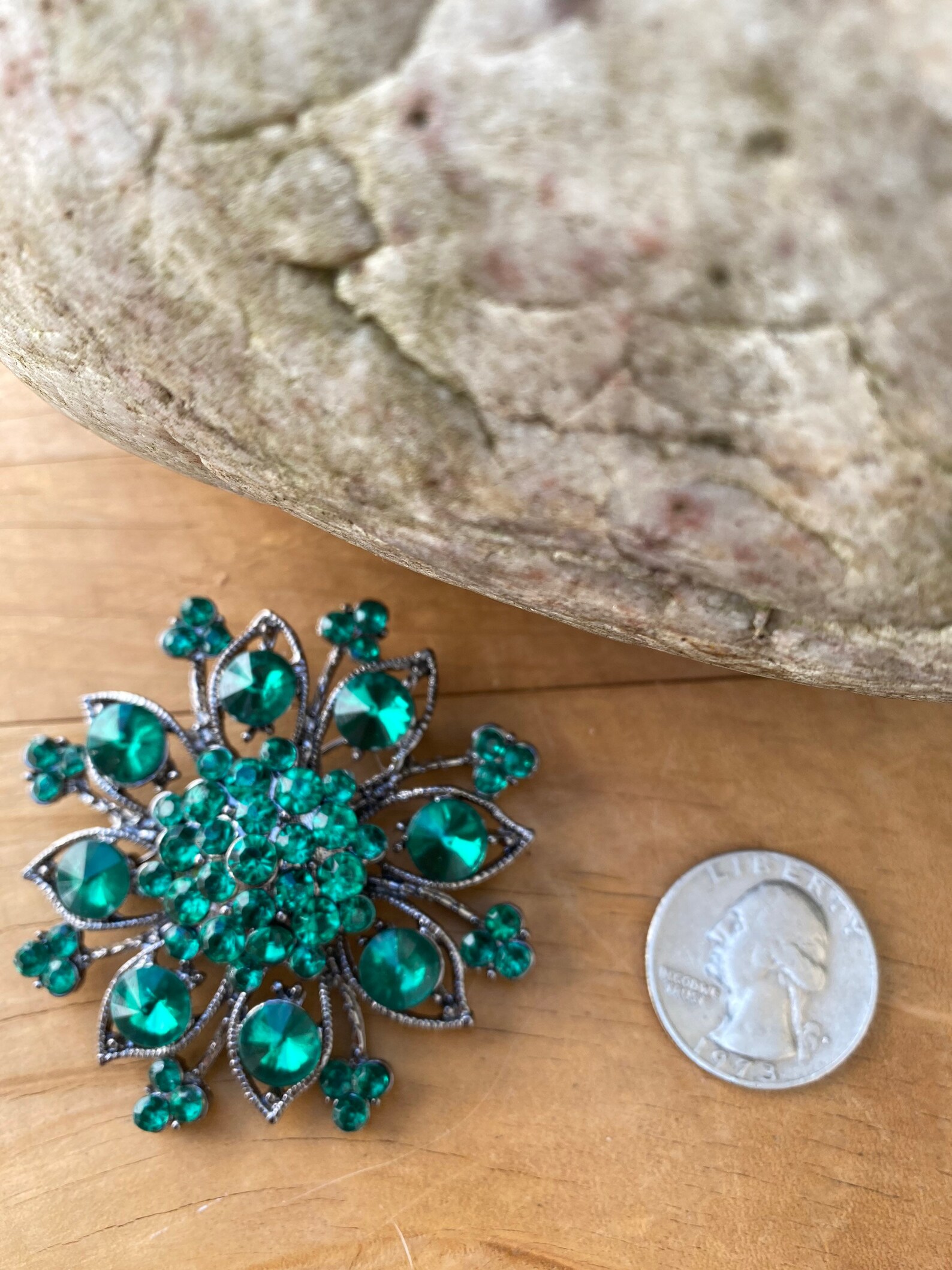 New Large Emerald Dark Silver Tone Rhinestone DIY Craft | Etsy