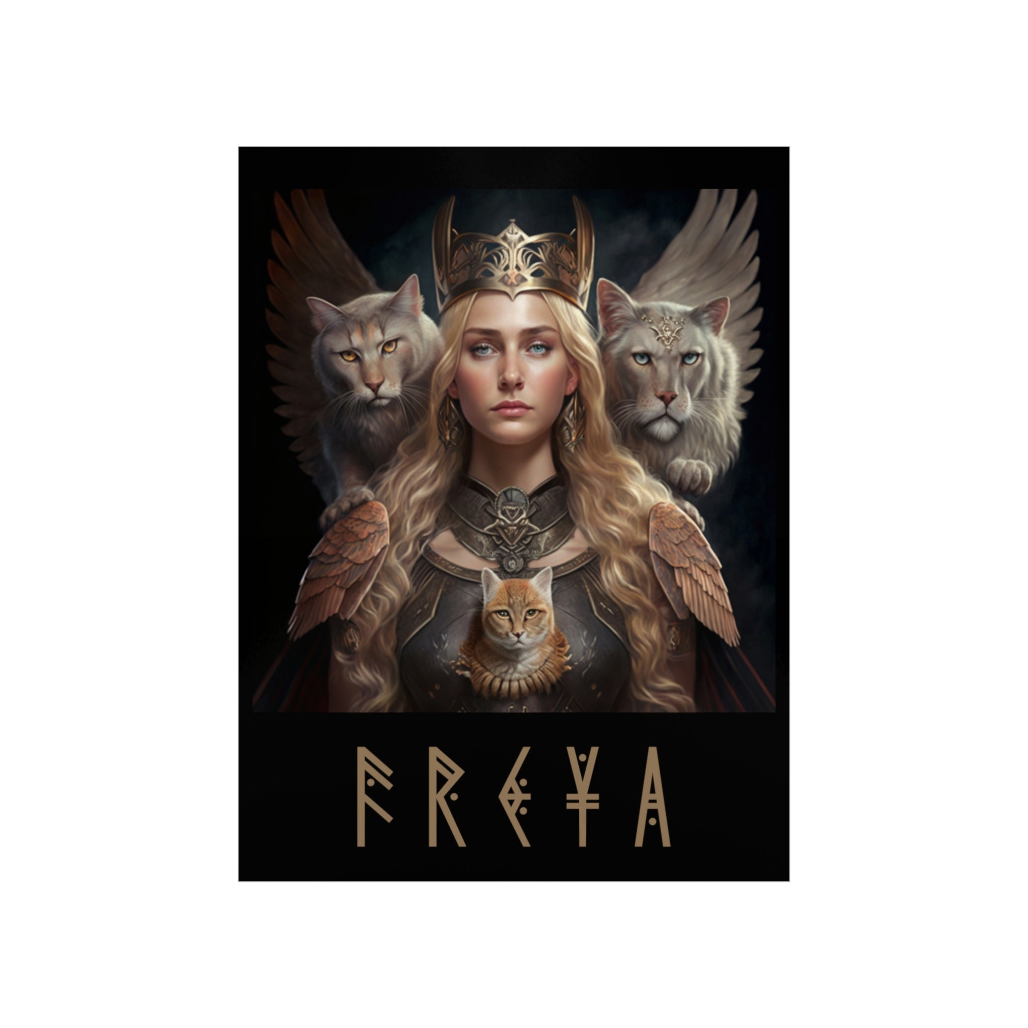 Freya Goddess With Two Cats Digital Art Print Premium Matte Paper. - Etsy