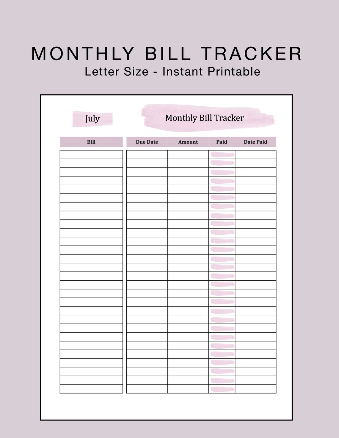 Monthly Bill Tracker Printable, Bill Payment Checklist, Bill Organizer ...