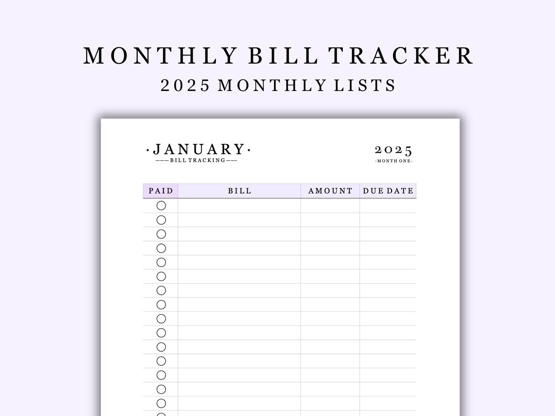 Printable Monthly Bill Tracker, Bill Payment Checklist, Bill Organizer ...