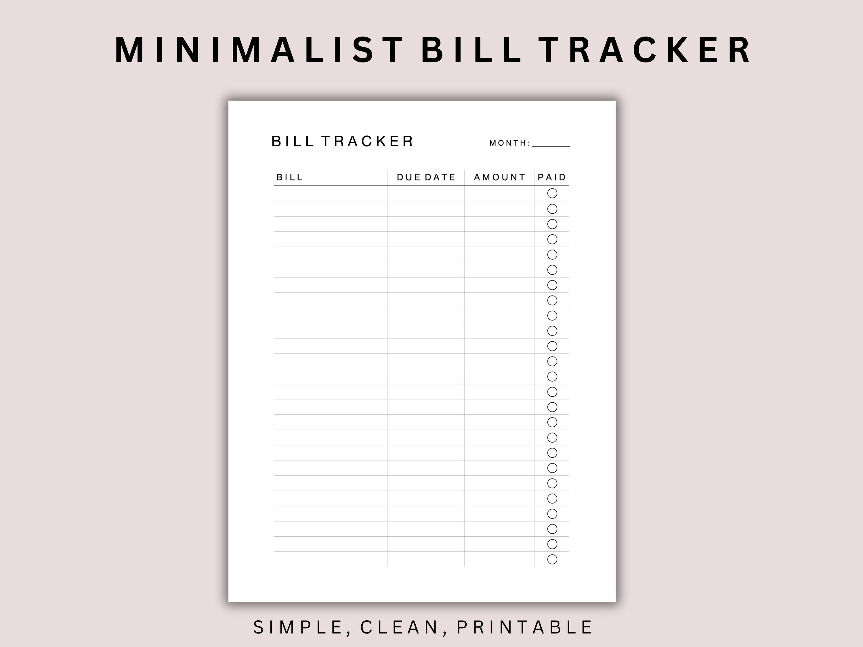 Minimalist Bill Tracker Printable, Bill Payment Checklist, Bill ...
