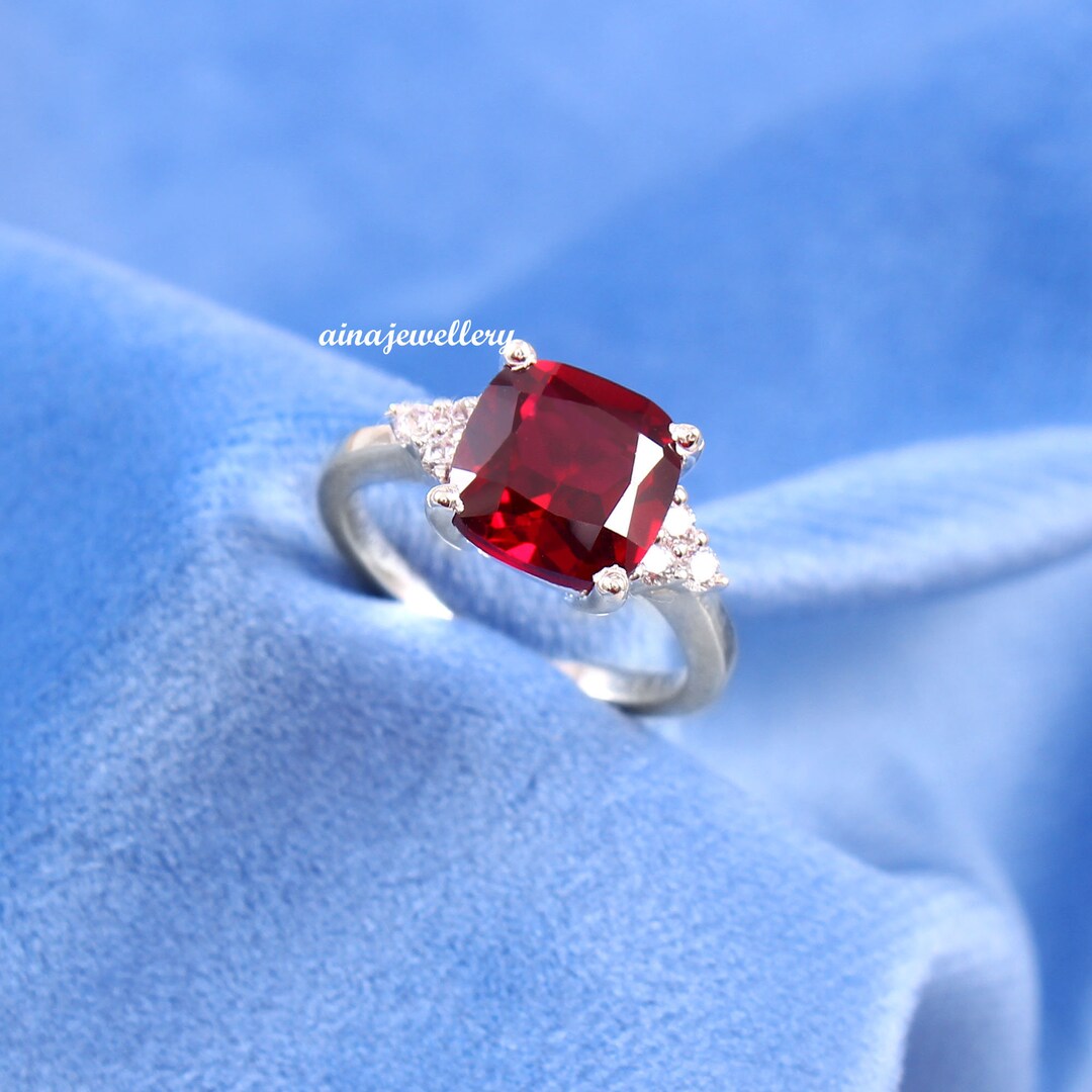 Red Ruby Ring, Cushion Cut Ruby, Stacker Ring, 925 Sterling Silver ...