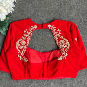 Red Velvet Heavy Hand Work Blouse - Etsy
