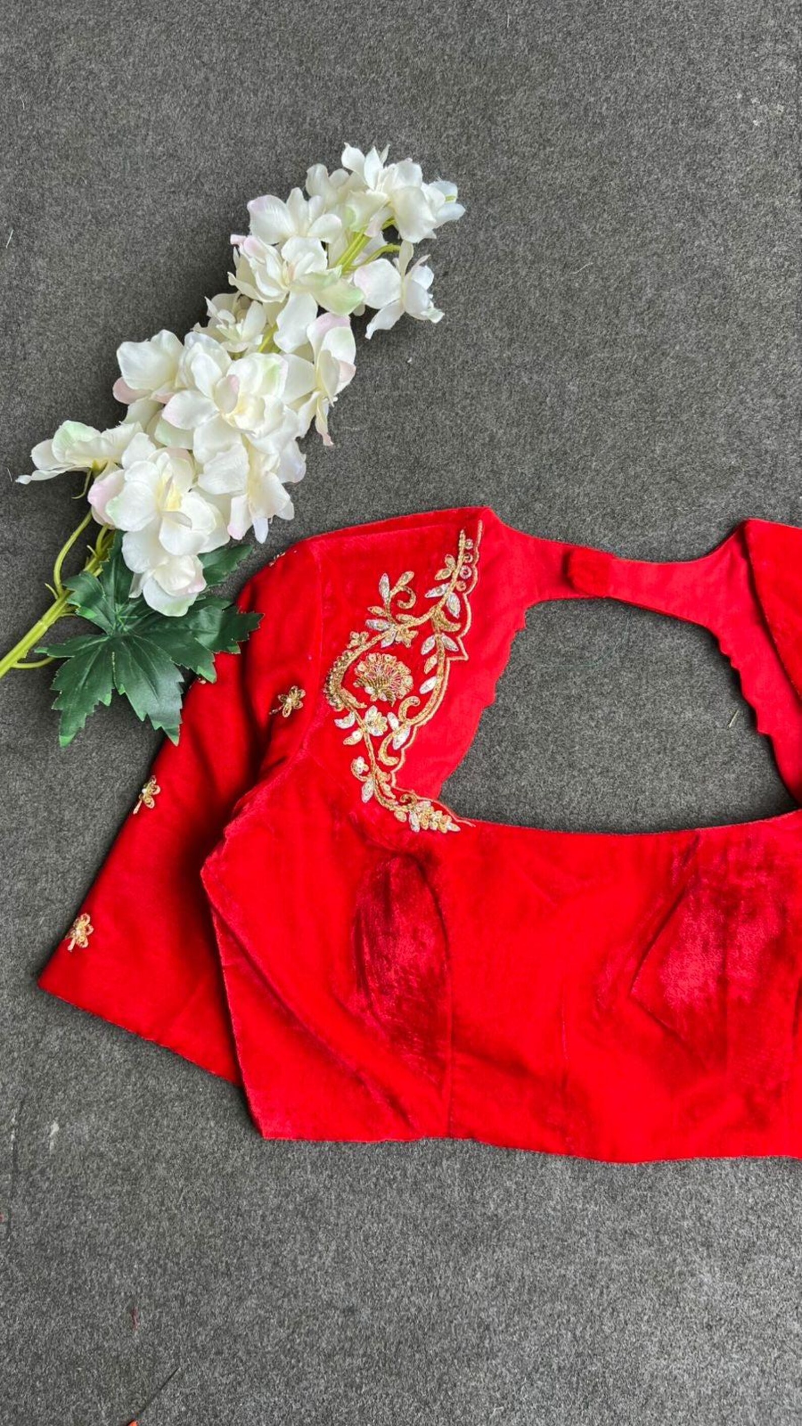 Red Velvet Heavy Hand Work Blouse - Etsy