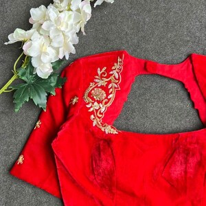Red Velvet Heavy Hand Work Blouse - Etsy