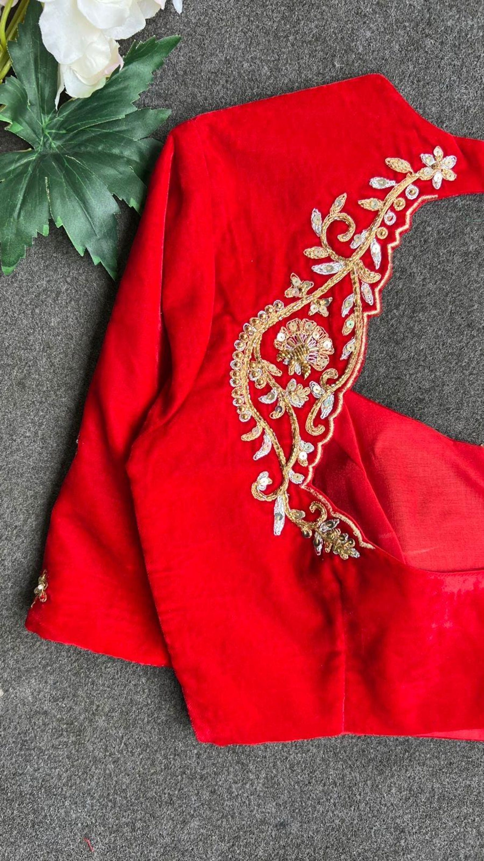 Red Velvet Heavy Hand Work Blouse - Etsy