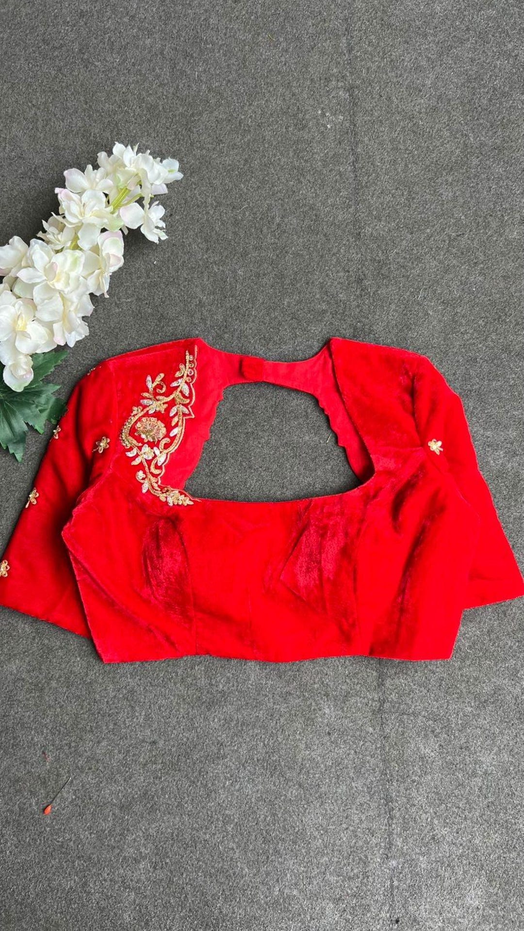 Red Velvet Heavy Hand Work Blouse - Etsy