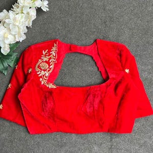 Red Velvet Heavy Hand Work Blouse - Etsy