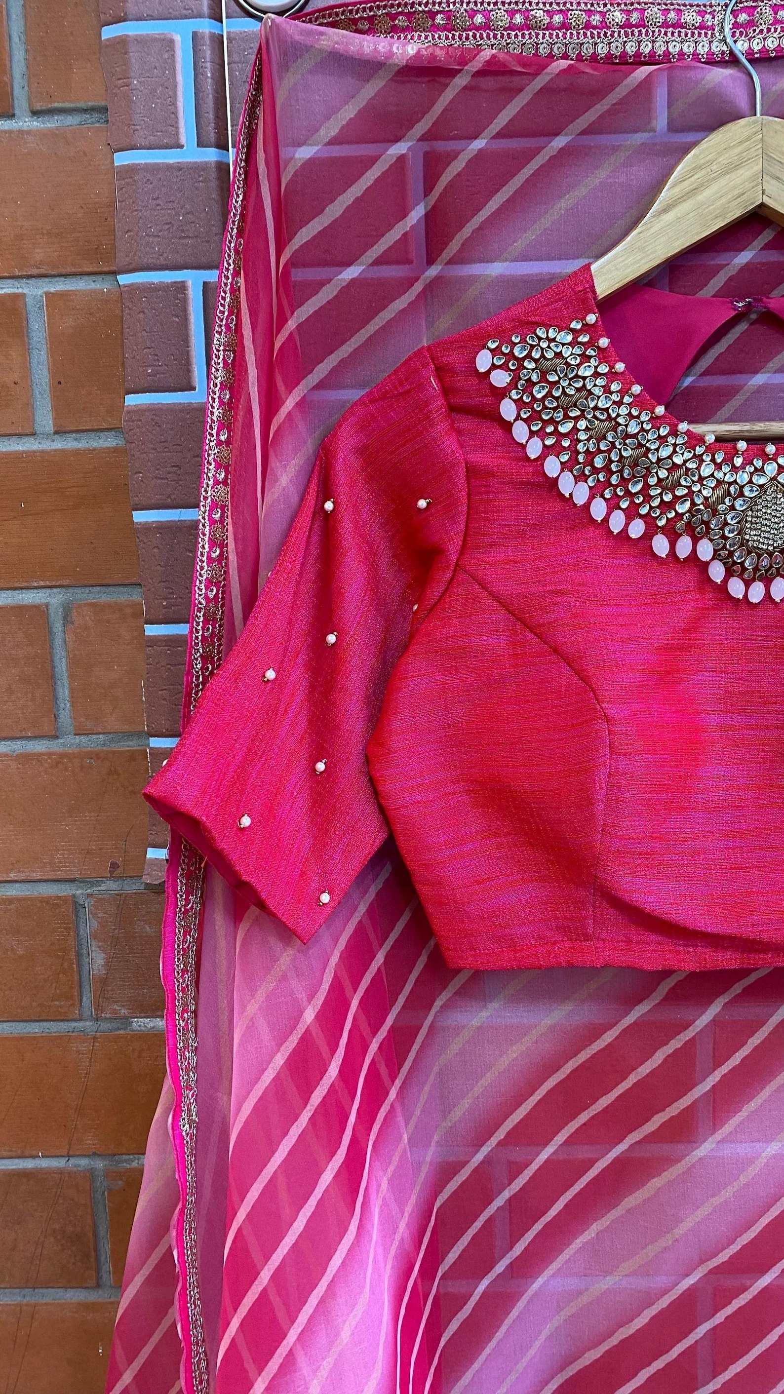 Pink Silk Jewel Neck Intricate Hand Work Blouse - Etsy