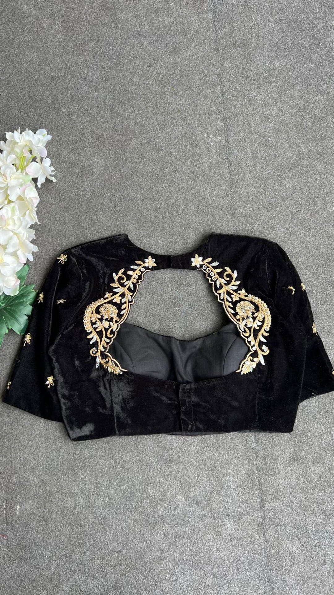 Black Velvet Heavy Hand Work Blouse - Etsy