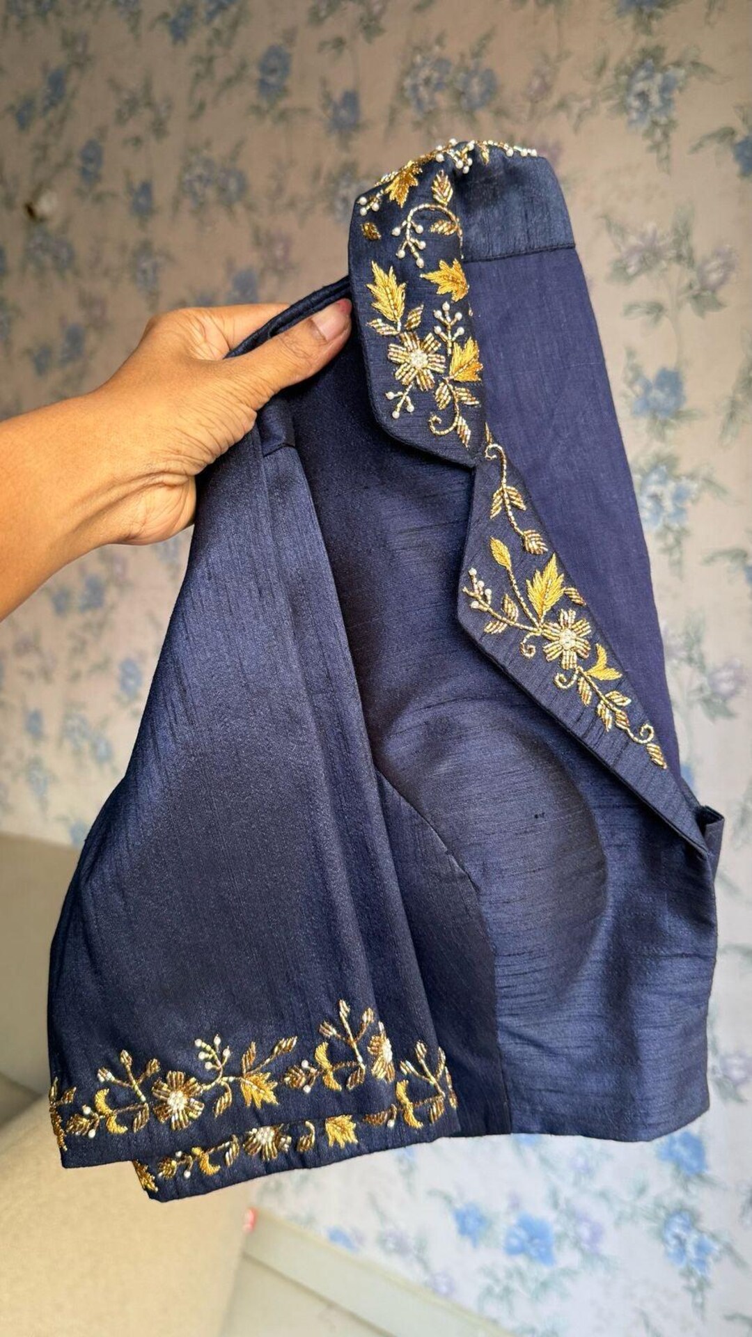 Midnight Blue Silk Collar Hand Worked Blouse - Etsy