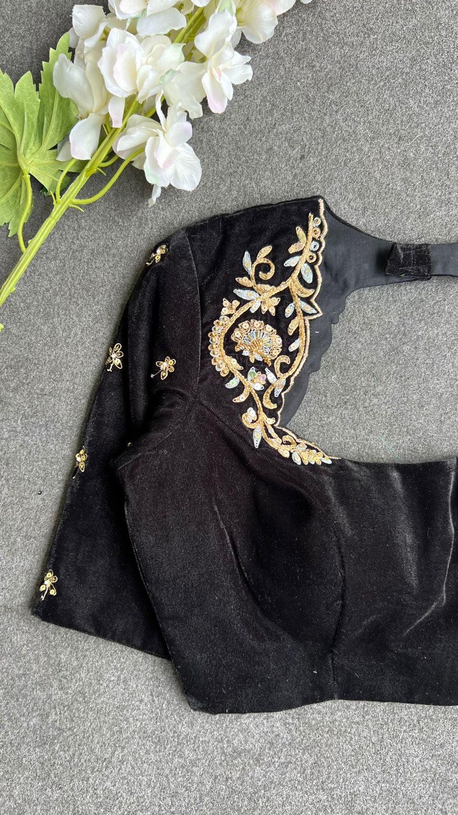 Black Velvet Heavy Hand Work Blouse - Etsy