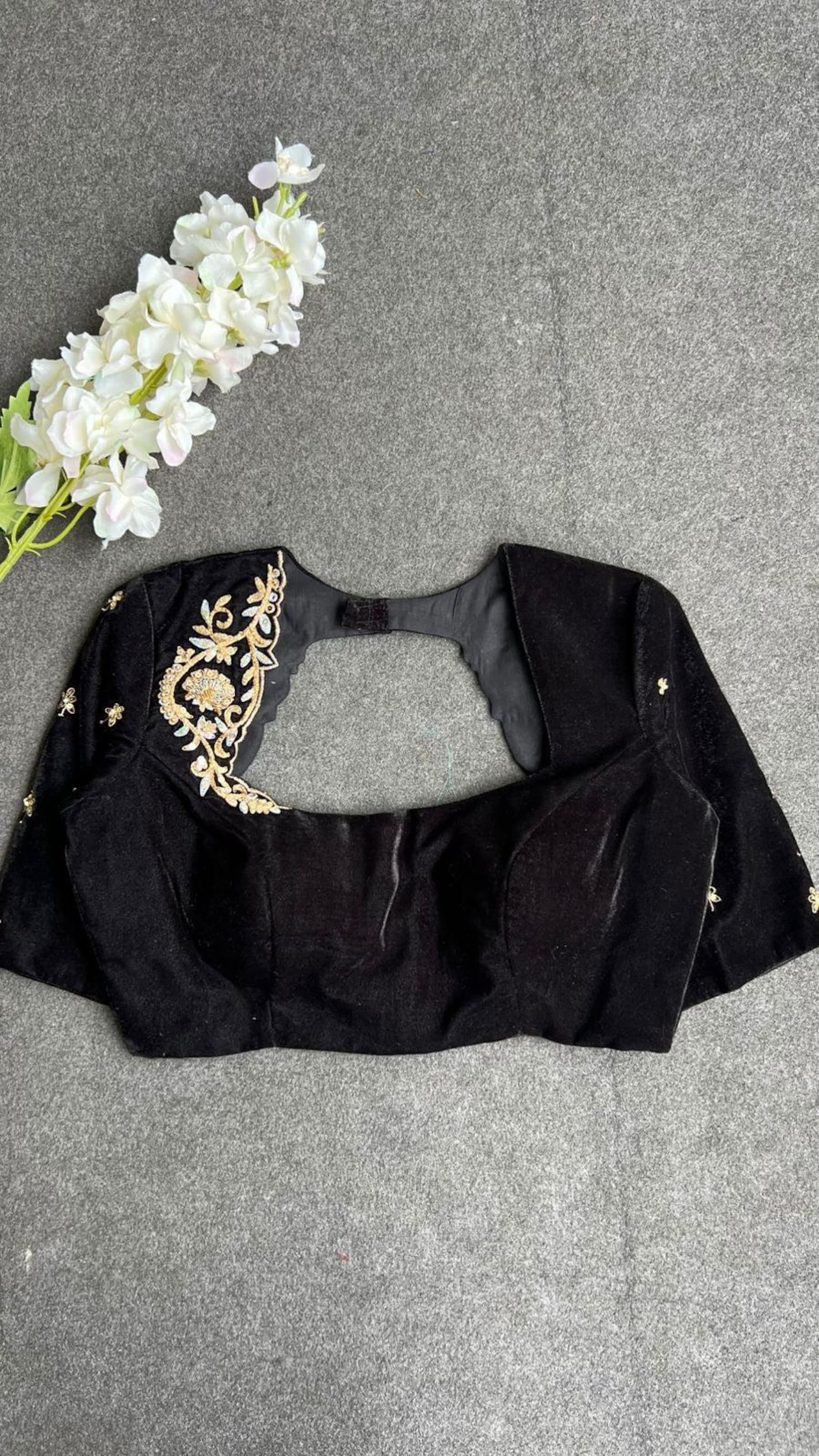 Black Velvet Heavy Hand Work Blouse - Etsy