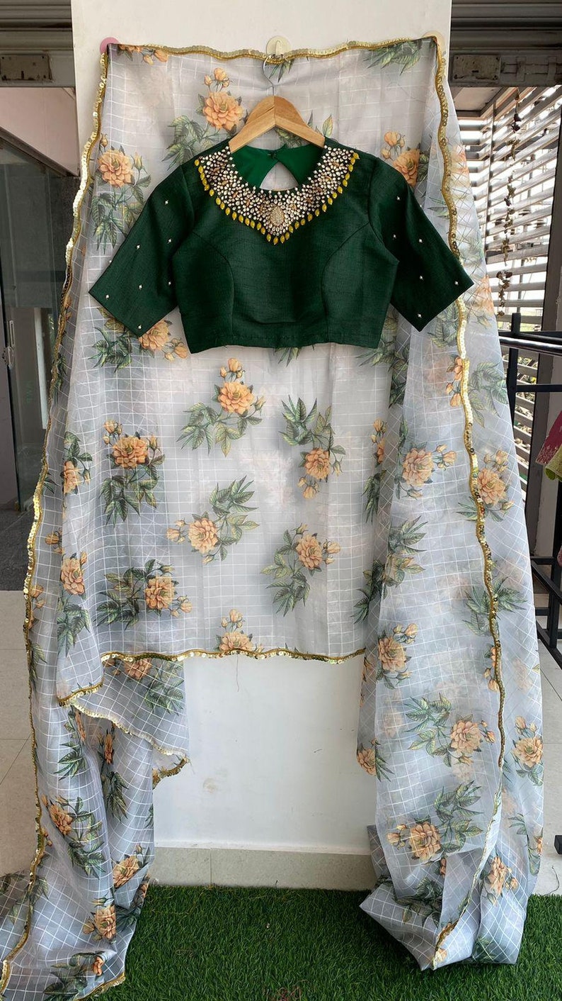 Hand Worked Green Jewel Neck Blouse - Etsy