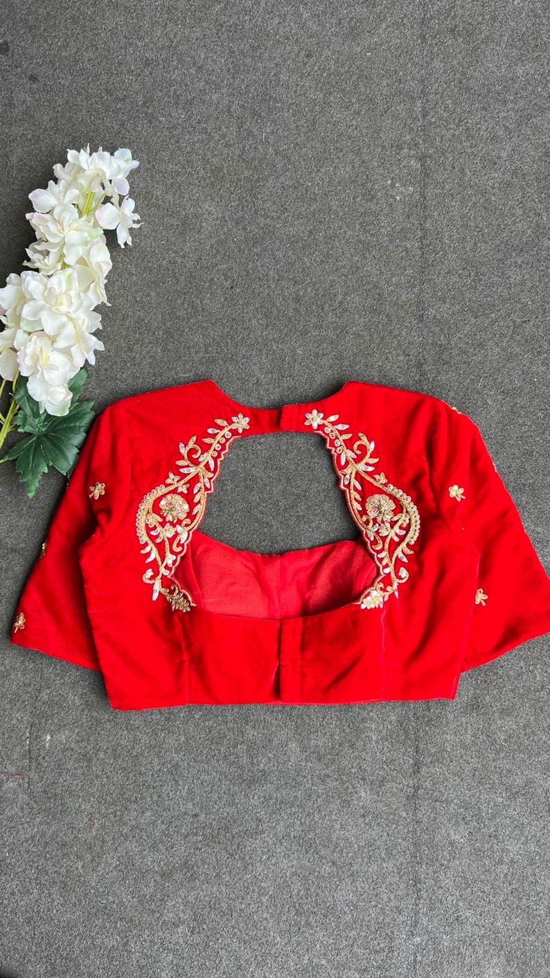 Red Velvet Heavy Hand Work Blouse - Etsy