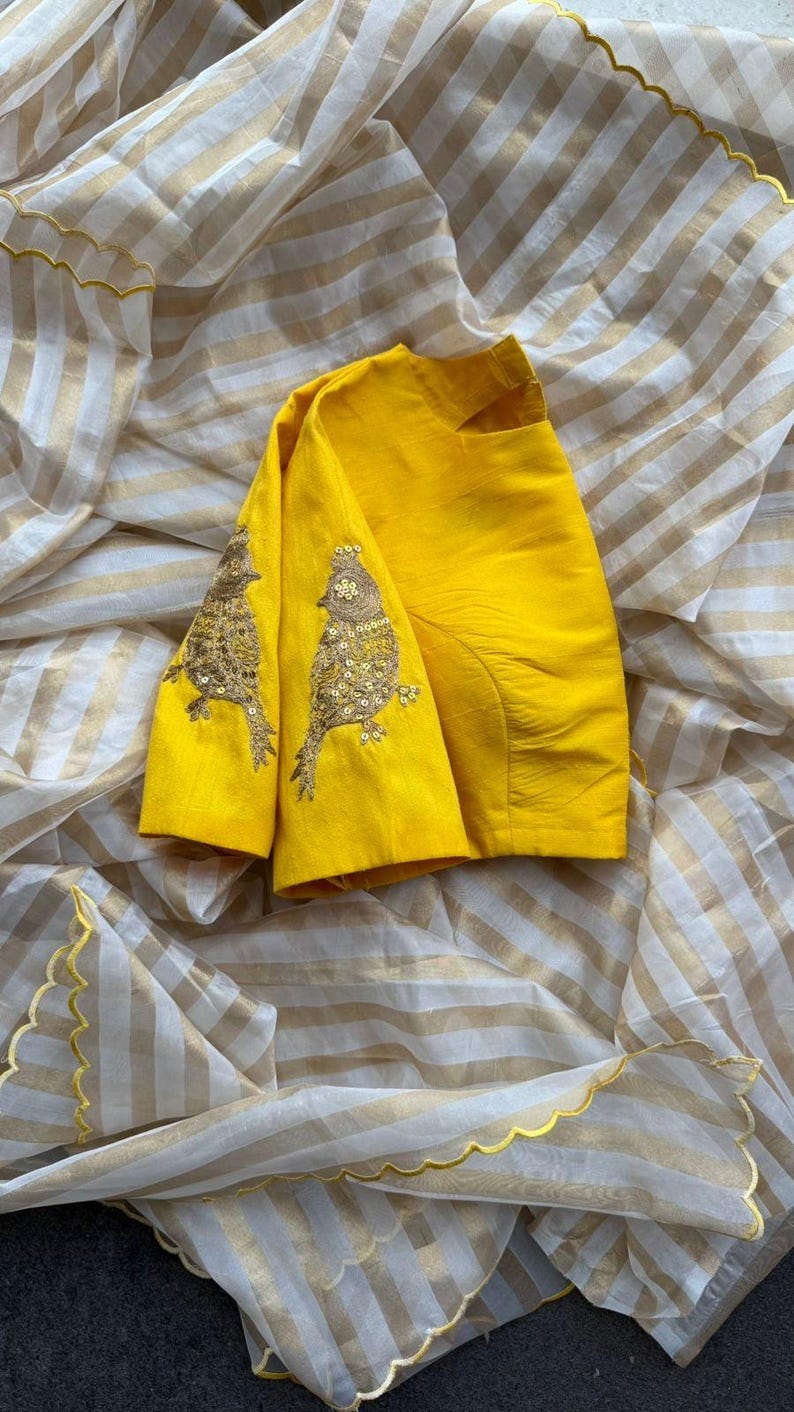 Yellow Silk Sleeve Bird Hand Work Blouse ( Only Blouse ) - Etsy