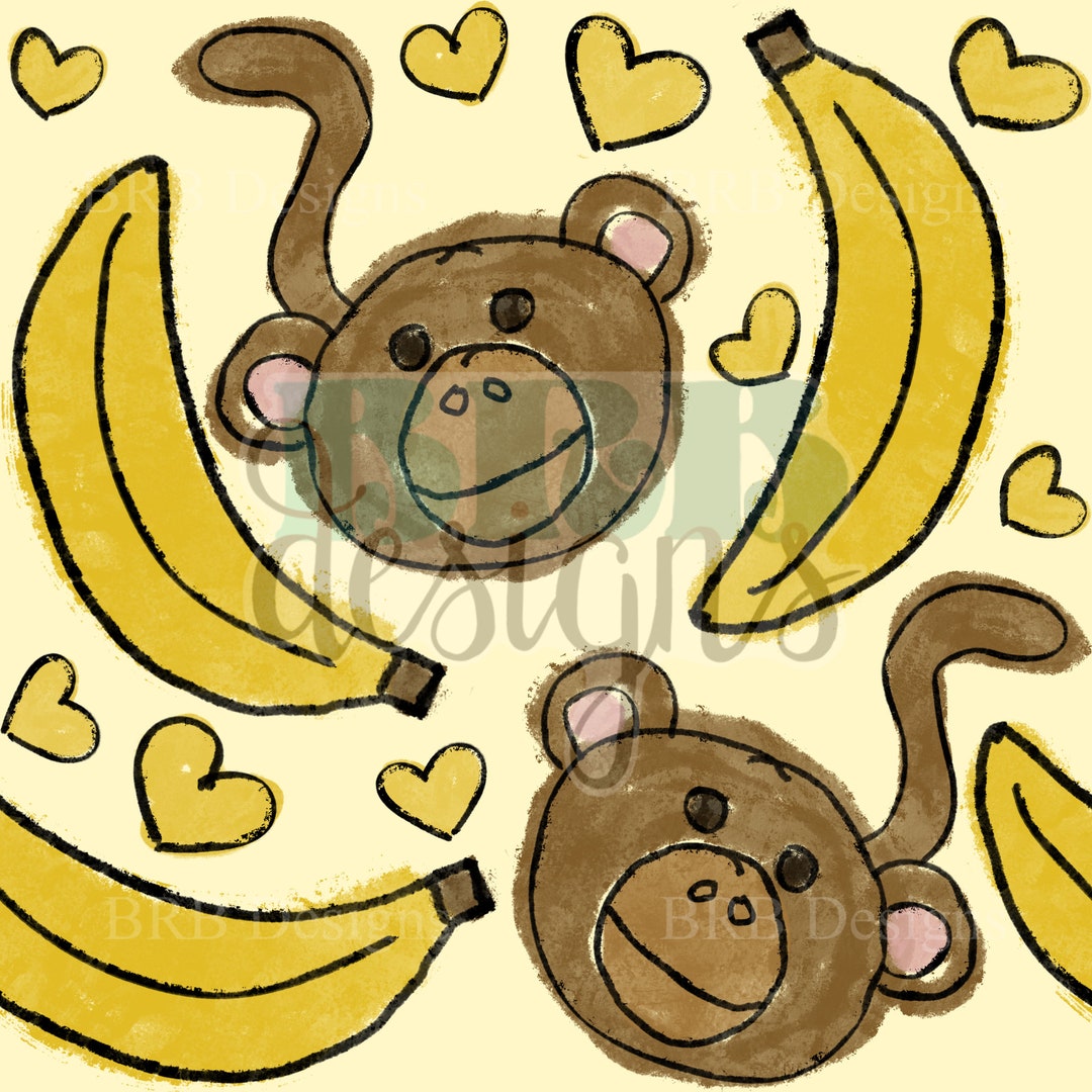 Monkey Bananas Hand Drawn Seamless Digital PNG File - Etsy