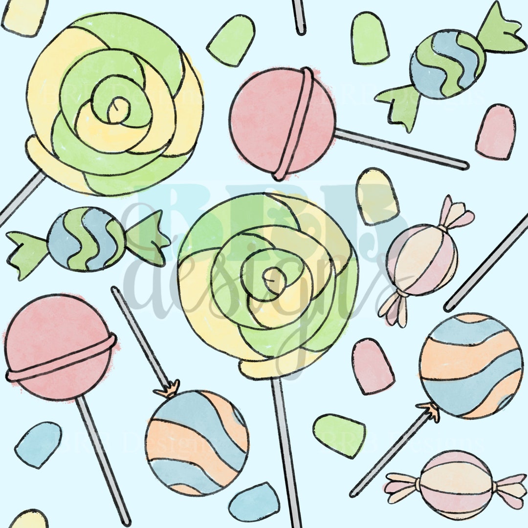 Sketchy Candy Hand Drawn Seamless Digital PNG File - Etsy