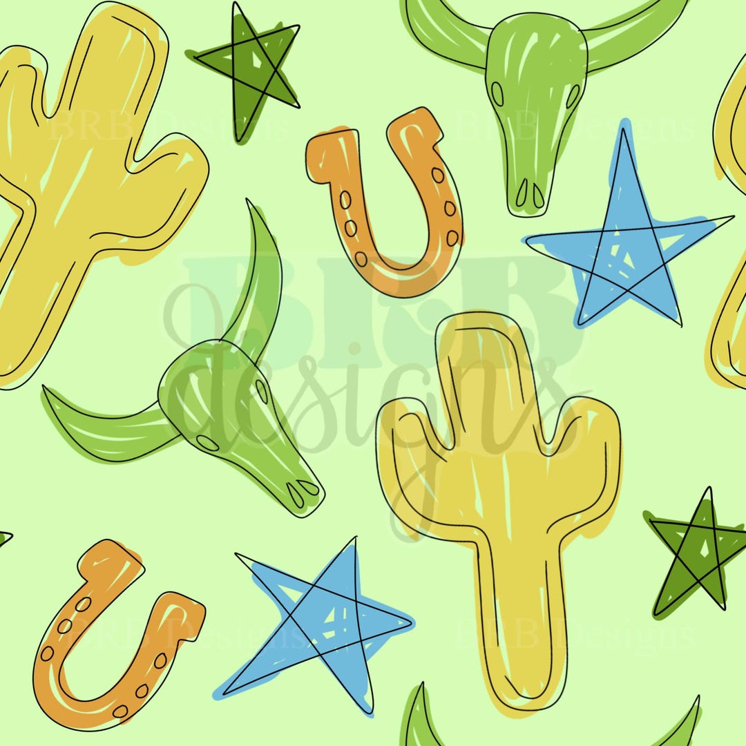 Scribble Cowboy Hand Drawn Digital Seamless PNG File - Etsy