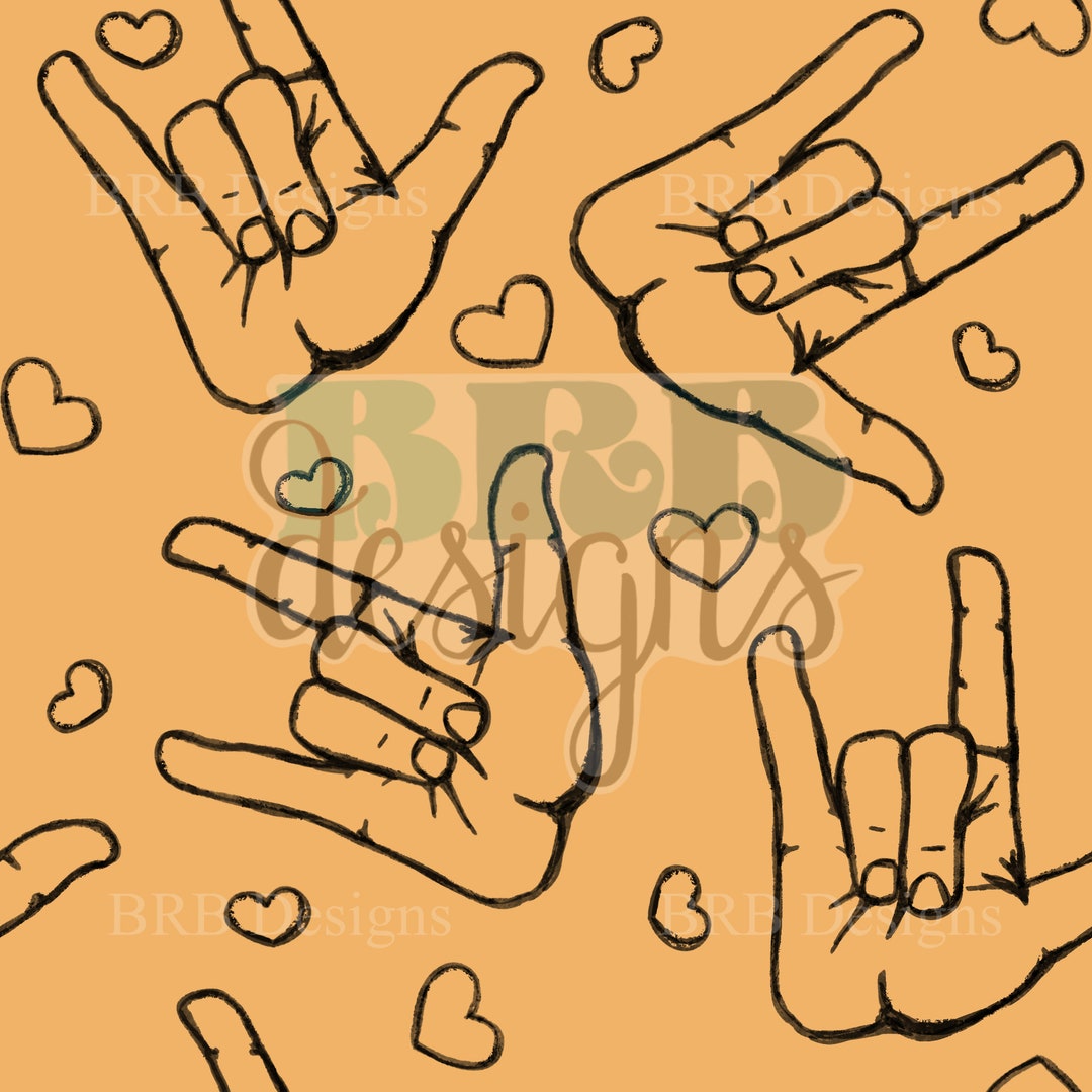ASL Love Orange Hand Drawn Seamless Digital PNG File - Etsy