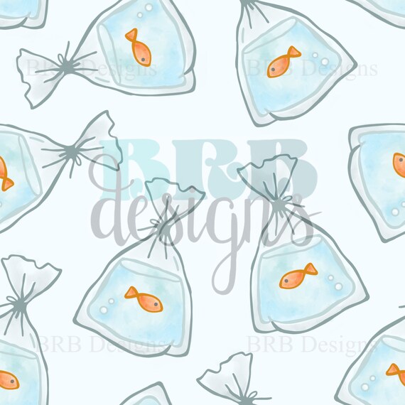 Fish in a Baggie Hand Drawn Seamless PNG File | Etsy