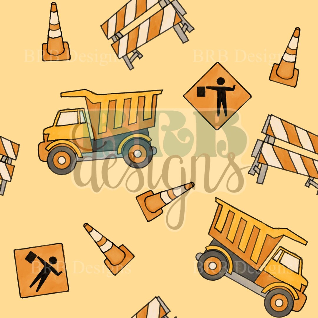 Construction Zone Hand Drawn Digital PNG Seamless File - Etsy