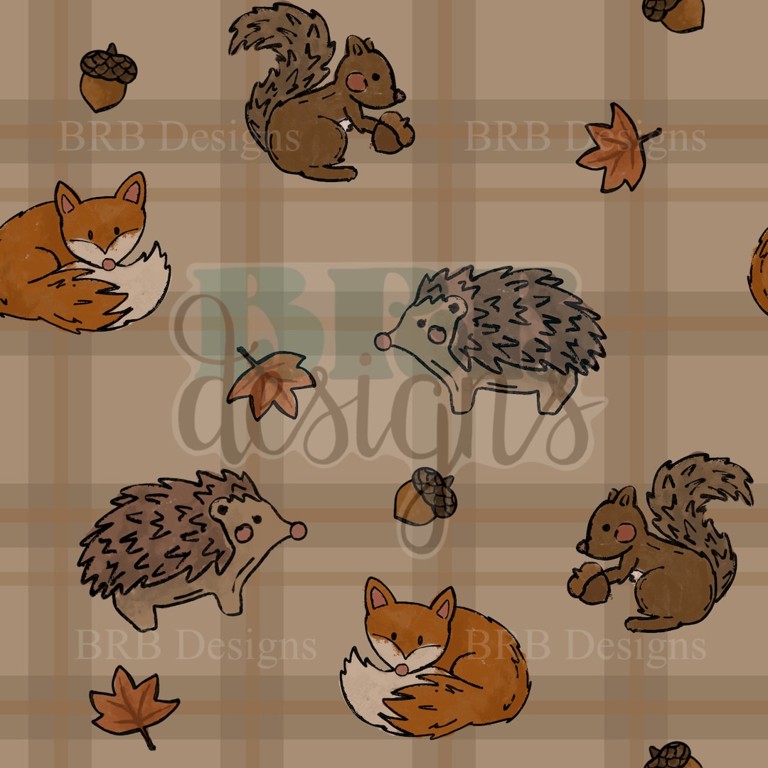 Woodland Doodles Hand Drawn Digital Seamless File in PNG Format - Etsy