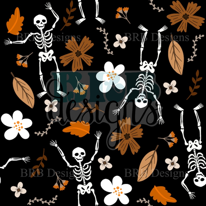Skeleton Floral Hand Drawn Seamless PNG Digital File - Etsy