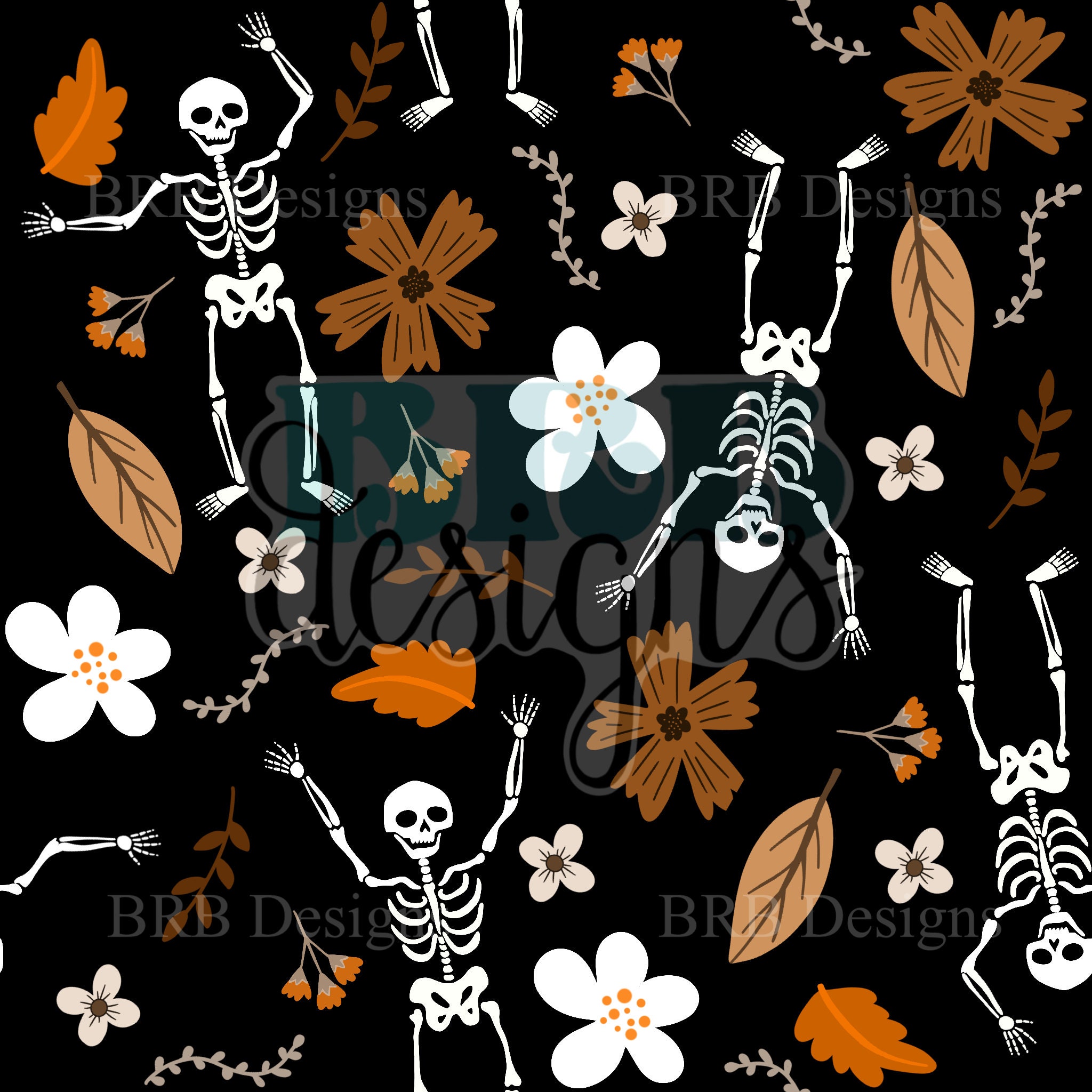 Skeleton Floral Hand Drawn Seamless PNG Digital File - Etsy