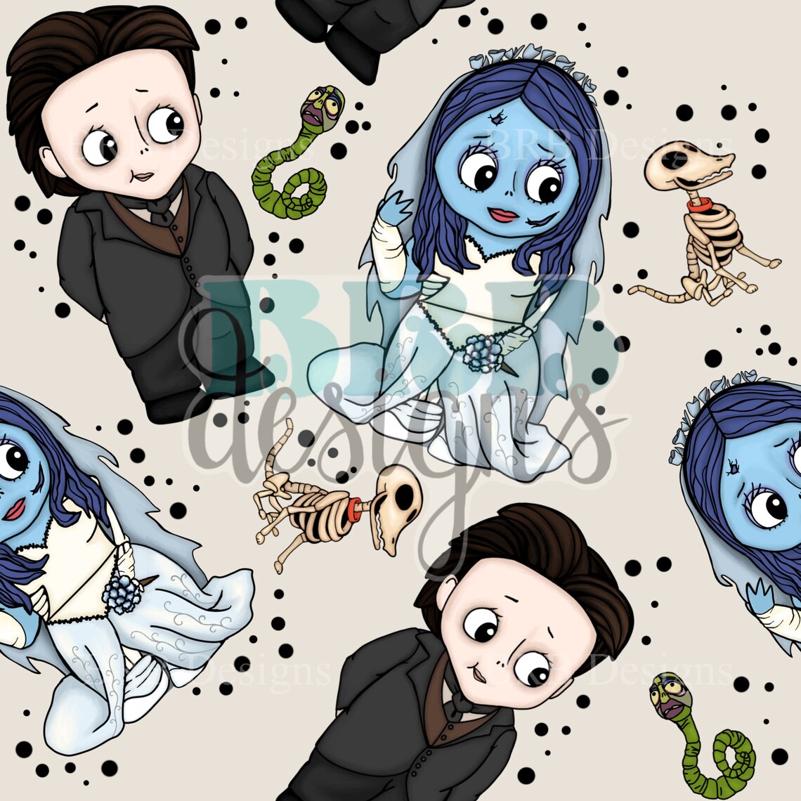 Corpse Bride Hand Drawn Seamless PNG File - Etsy