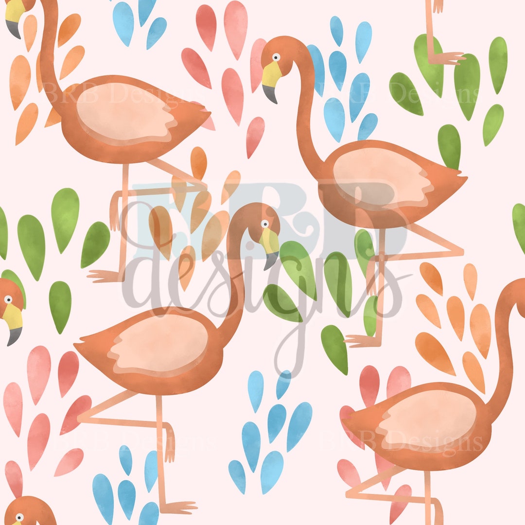 Flamingo Hand Drawn Digital PNG Seamless File - Etsy