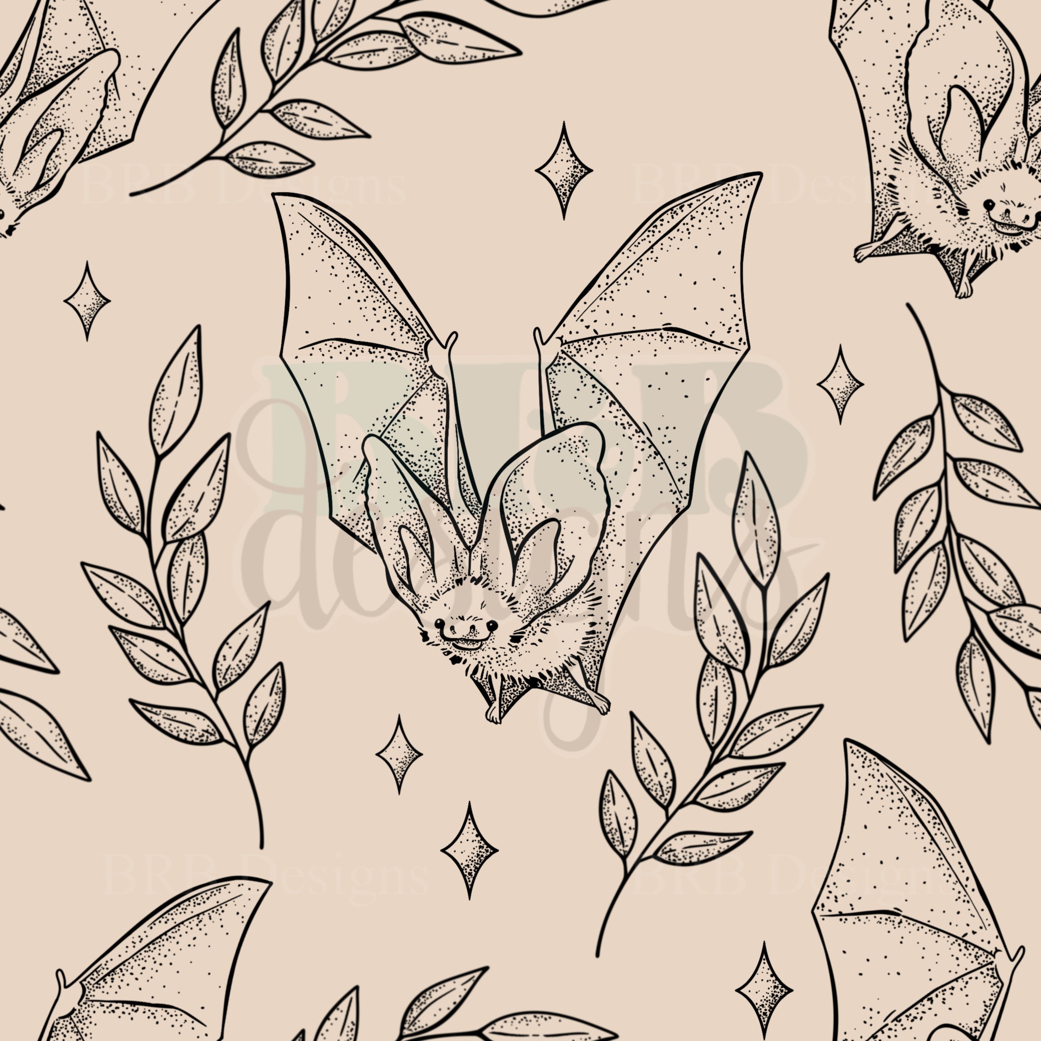 Batty Hand Drawn Digital PNG Seamless File 300 DPI - Etsy