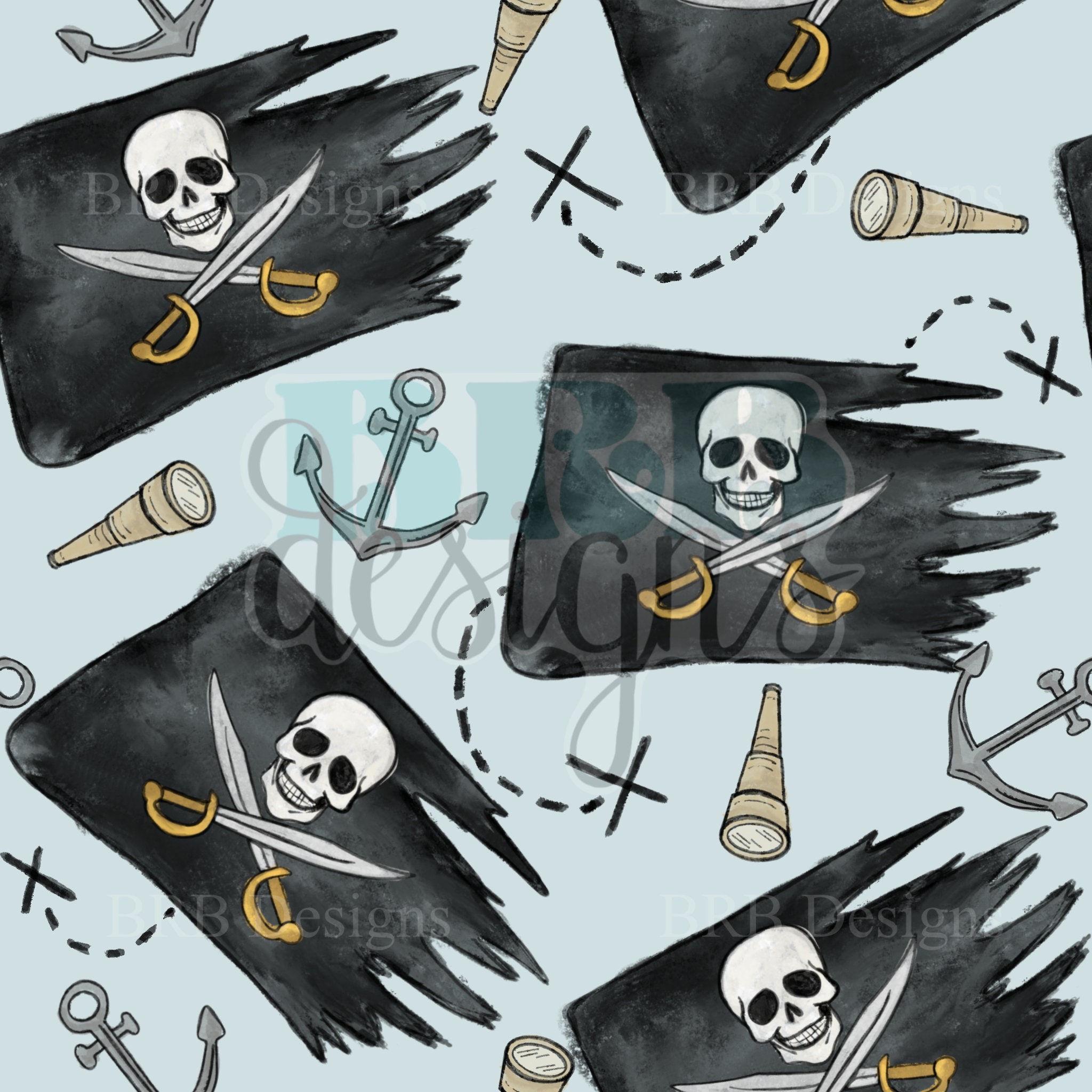 Sketchy Pirate Hand Drawn Digital PNG Seamless File - Etsy