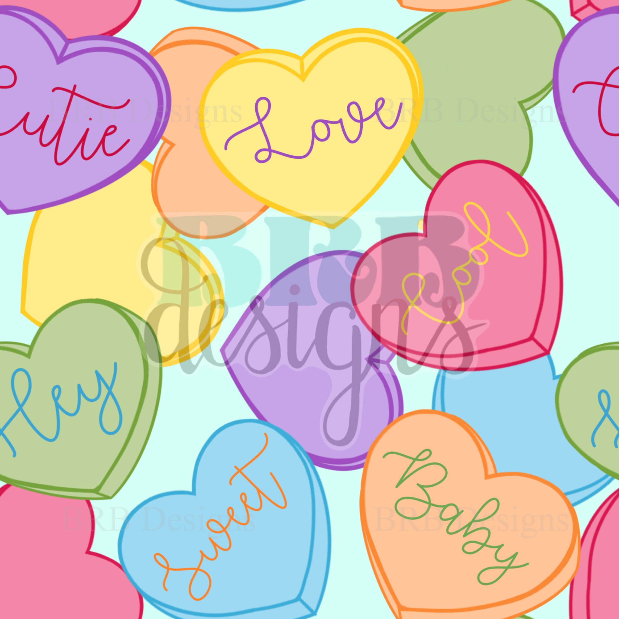 Candy Hearts Seamless PNG File - Etsy