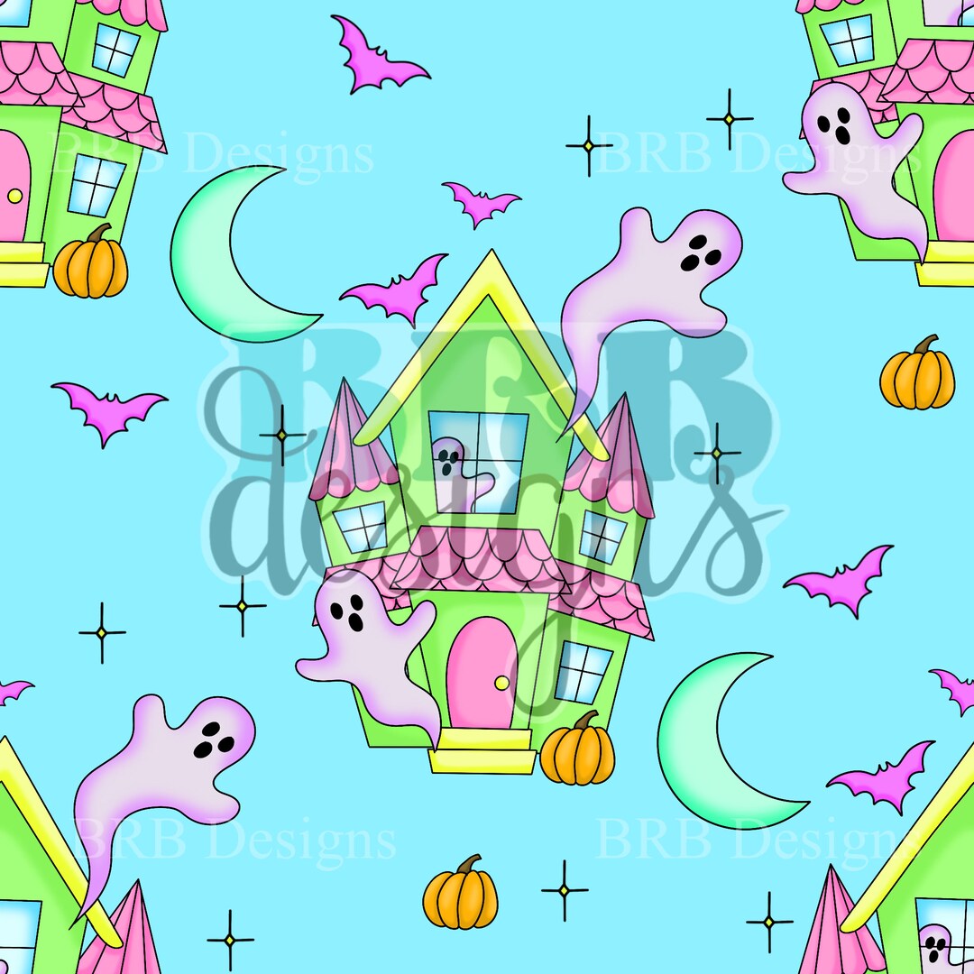 Bright Haunted House Digital Seamless File in PNG Format - Etsy