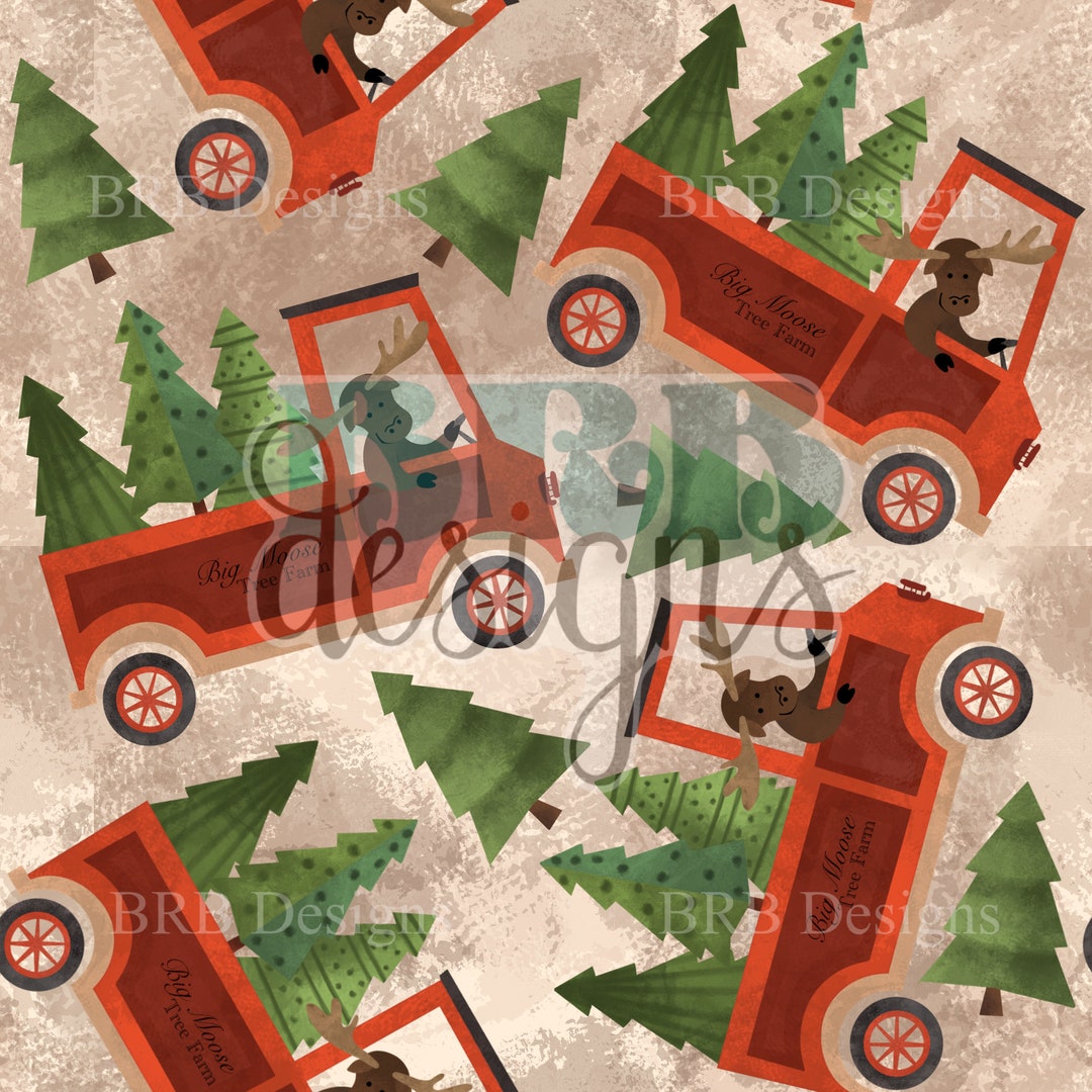 Big Moose Tree Farm Hand Drawn Seamless Digital PNG File - Etsy