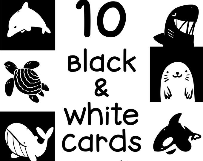 10 Black and White Infant Cards | Sea Animals Edition | Sensory Play ...