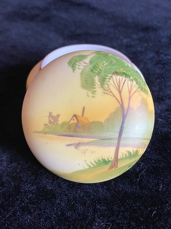 Nippon Hand Painted Powder Trinket Dish with Lid Pink… - Gem