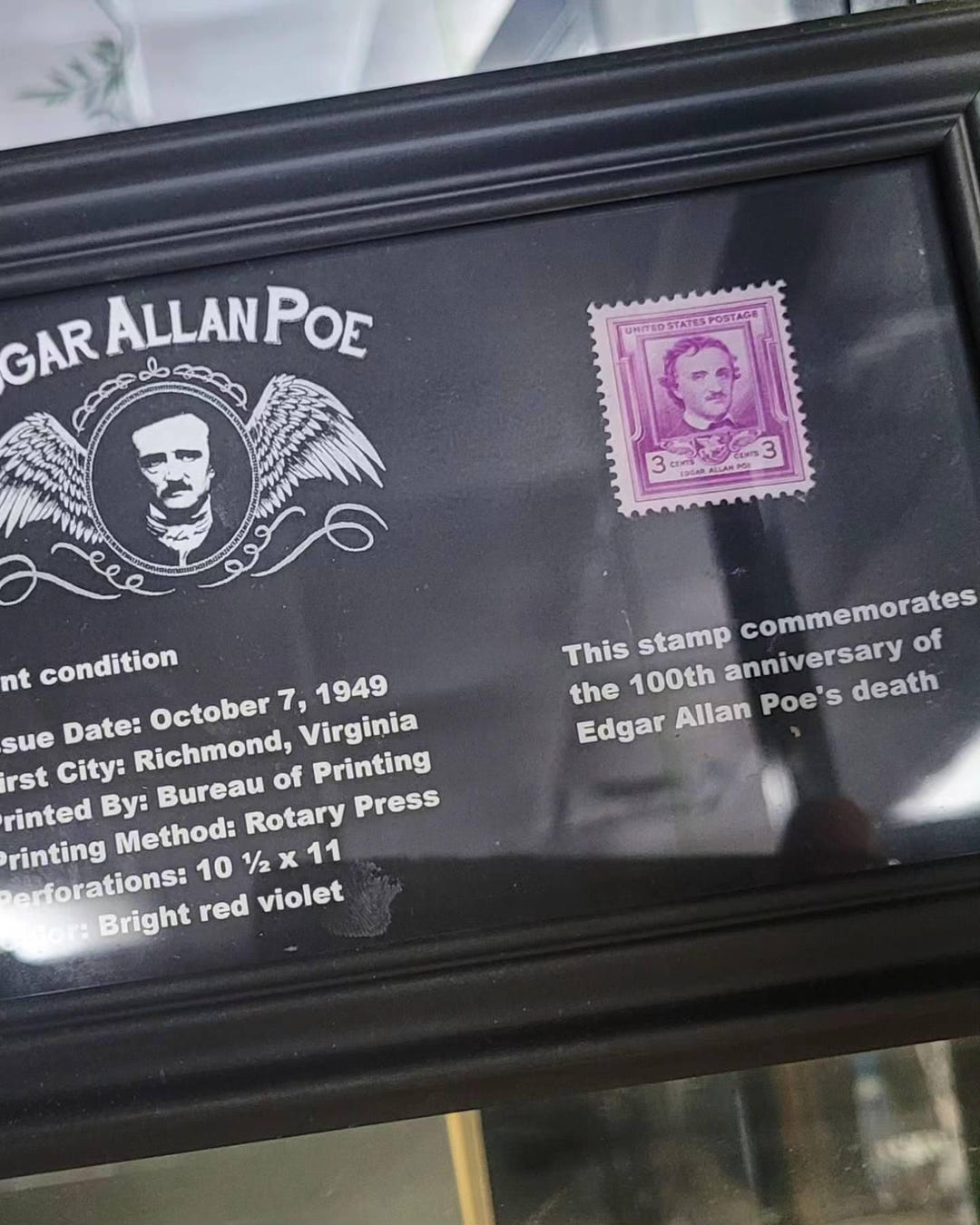 Vintage 1949 Edgar Allan Poe Framed Stamp - Etsy