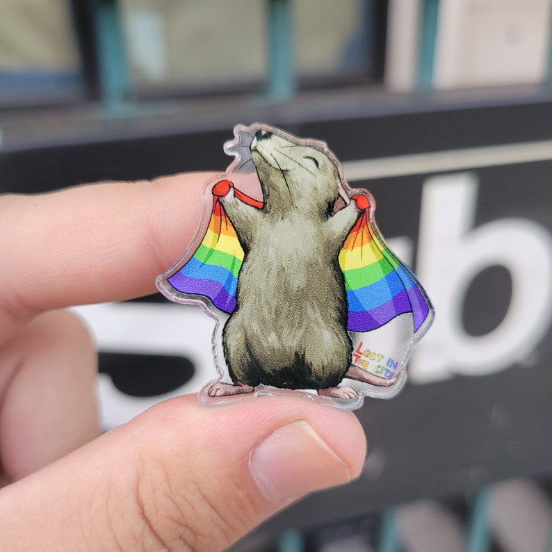 Pride Flag Rat Acrylic Pin Lost in the City - Etsy