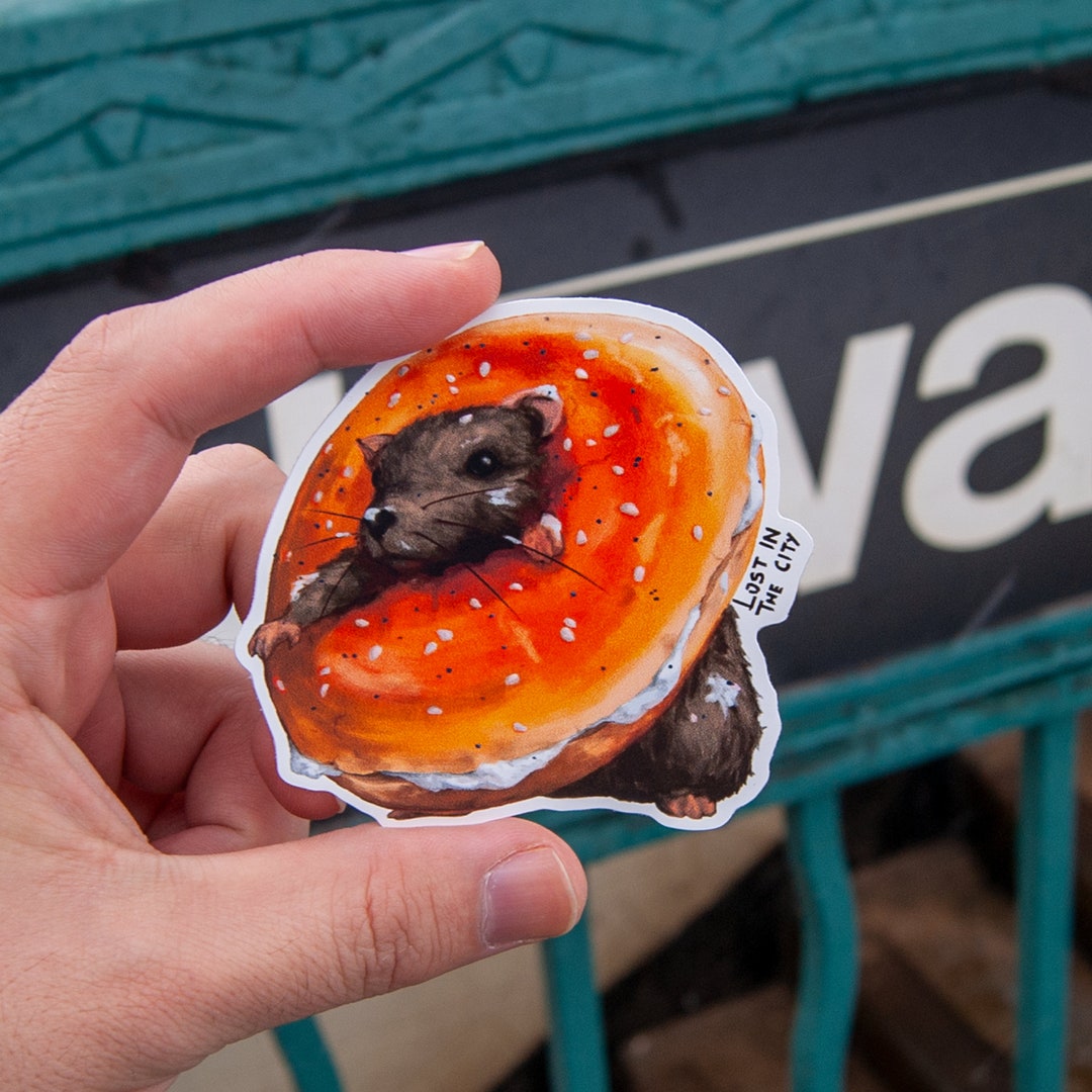 Bagel Lover Rat Vinyl Die Cut Sticker | Lost in the City - Etsy