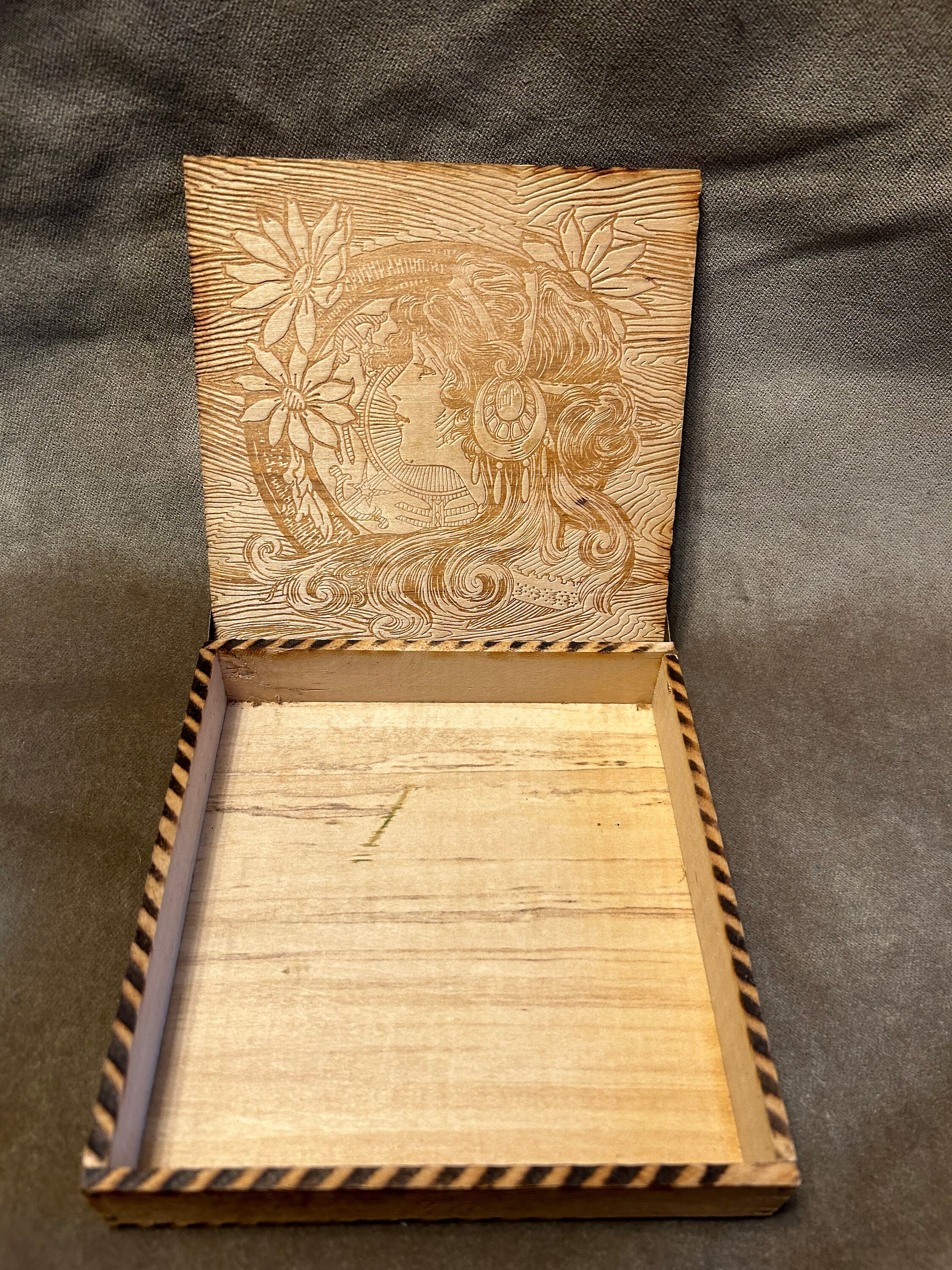 Antique Pyrography Wood Box 6 Square - Etsy
