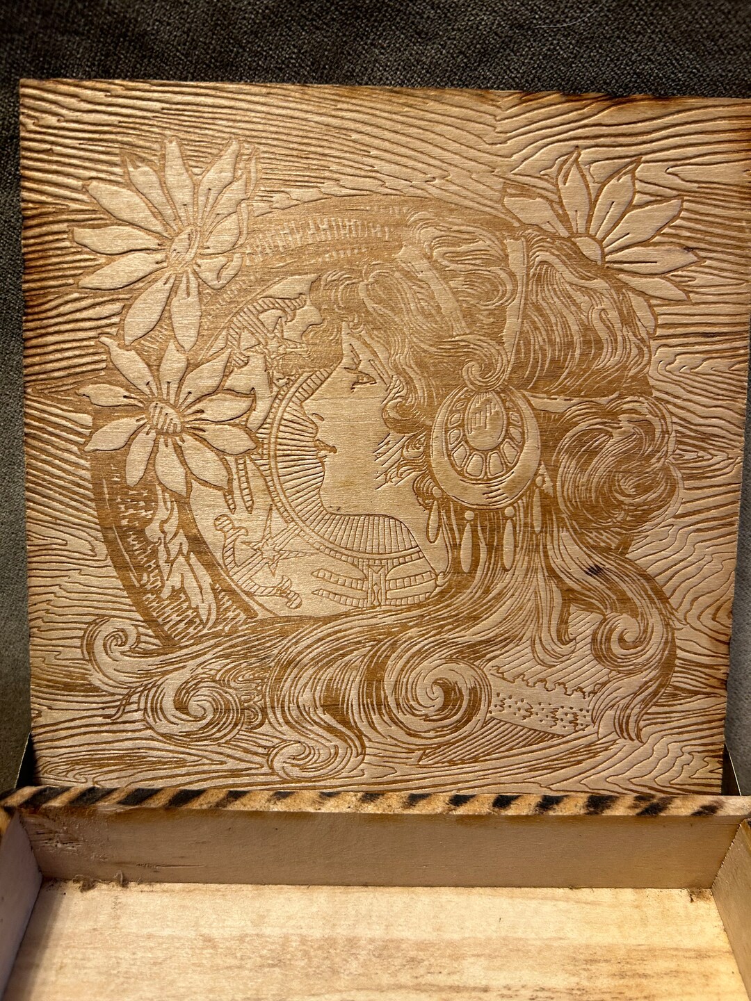 Antique Pyrography Wood Box 6" Square - Etsy