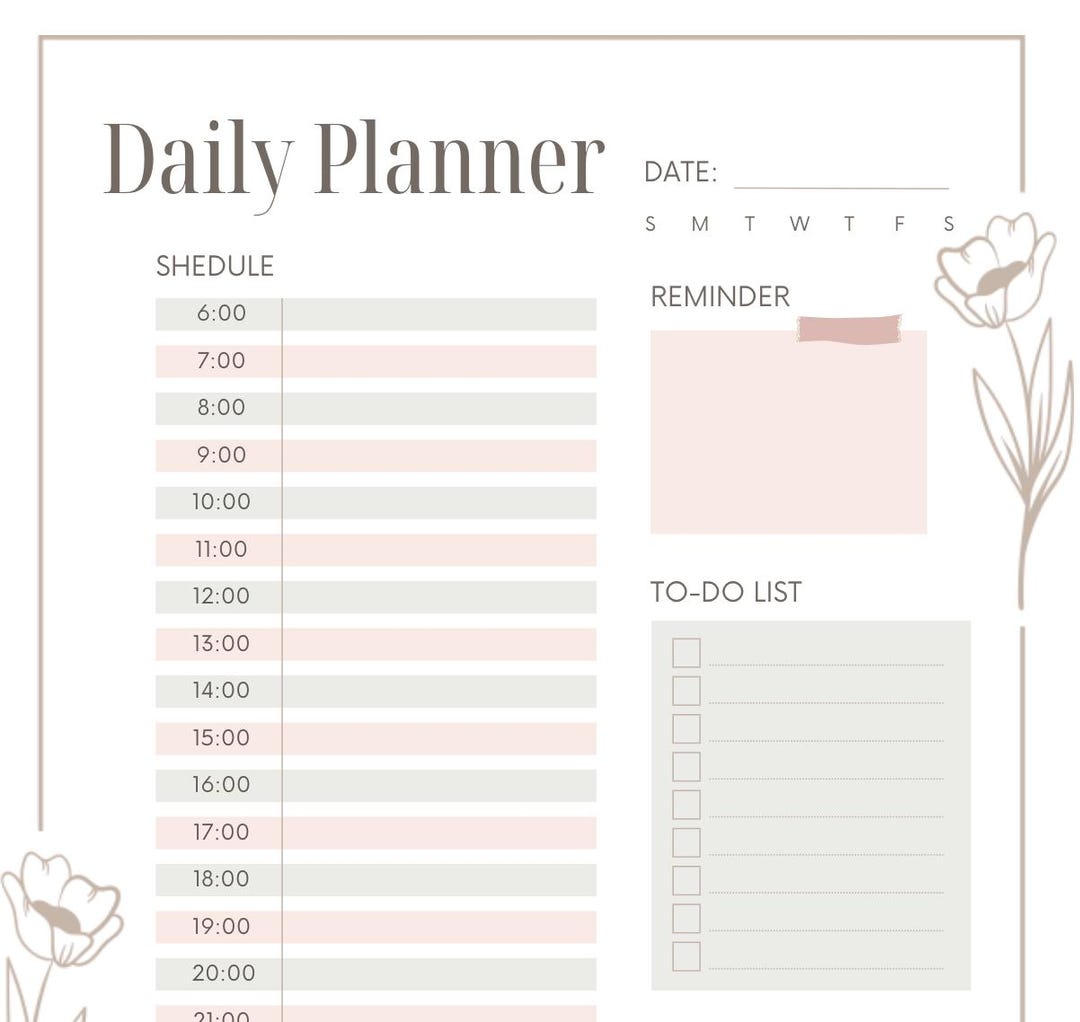 Dainty Floral Daily Planner Template Page - Etsy