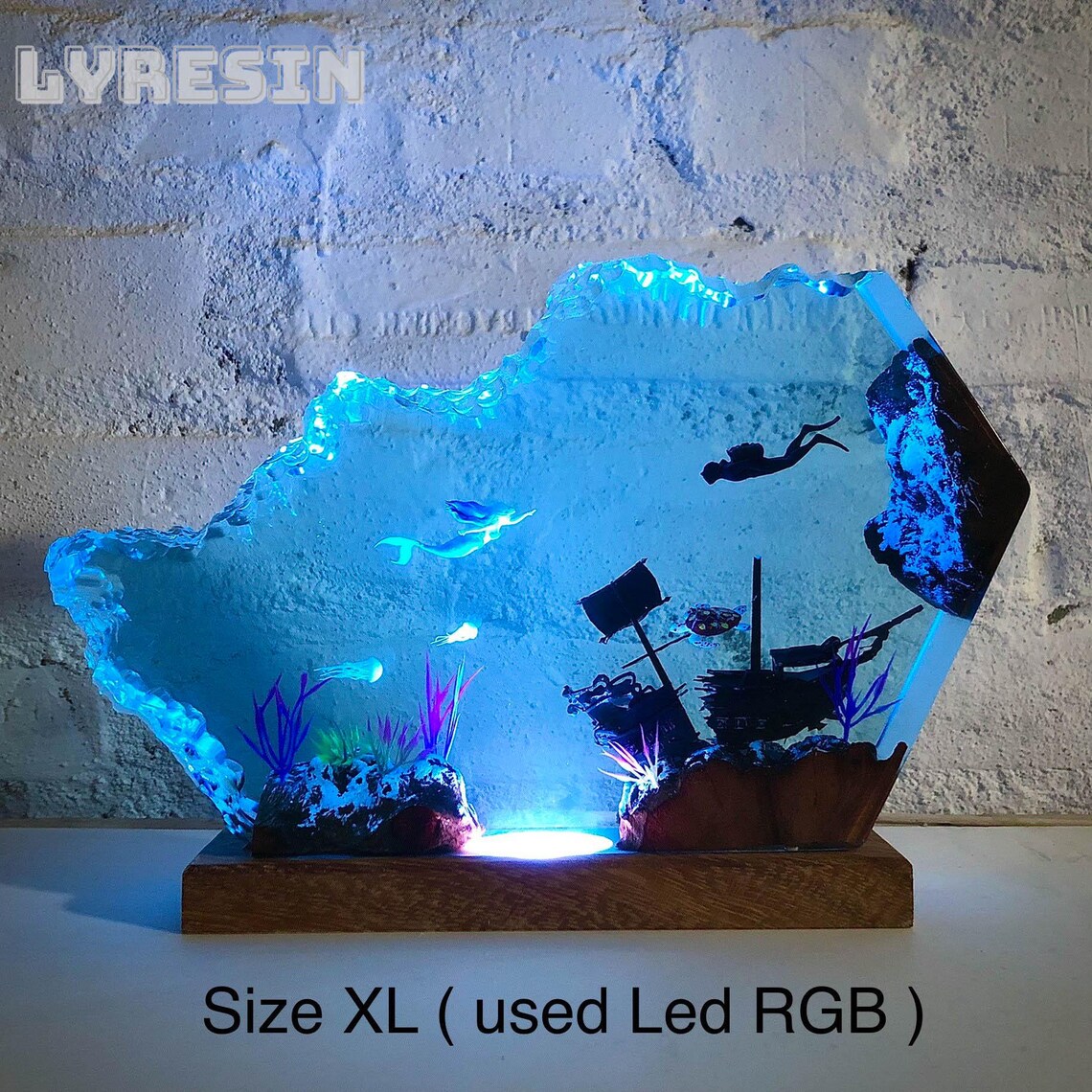 Resin Night Lights, Little Mermaid & Human Epoxy Resin Wood Night Light ...